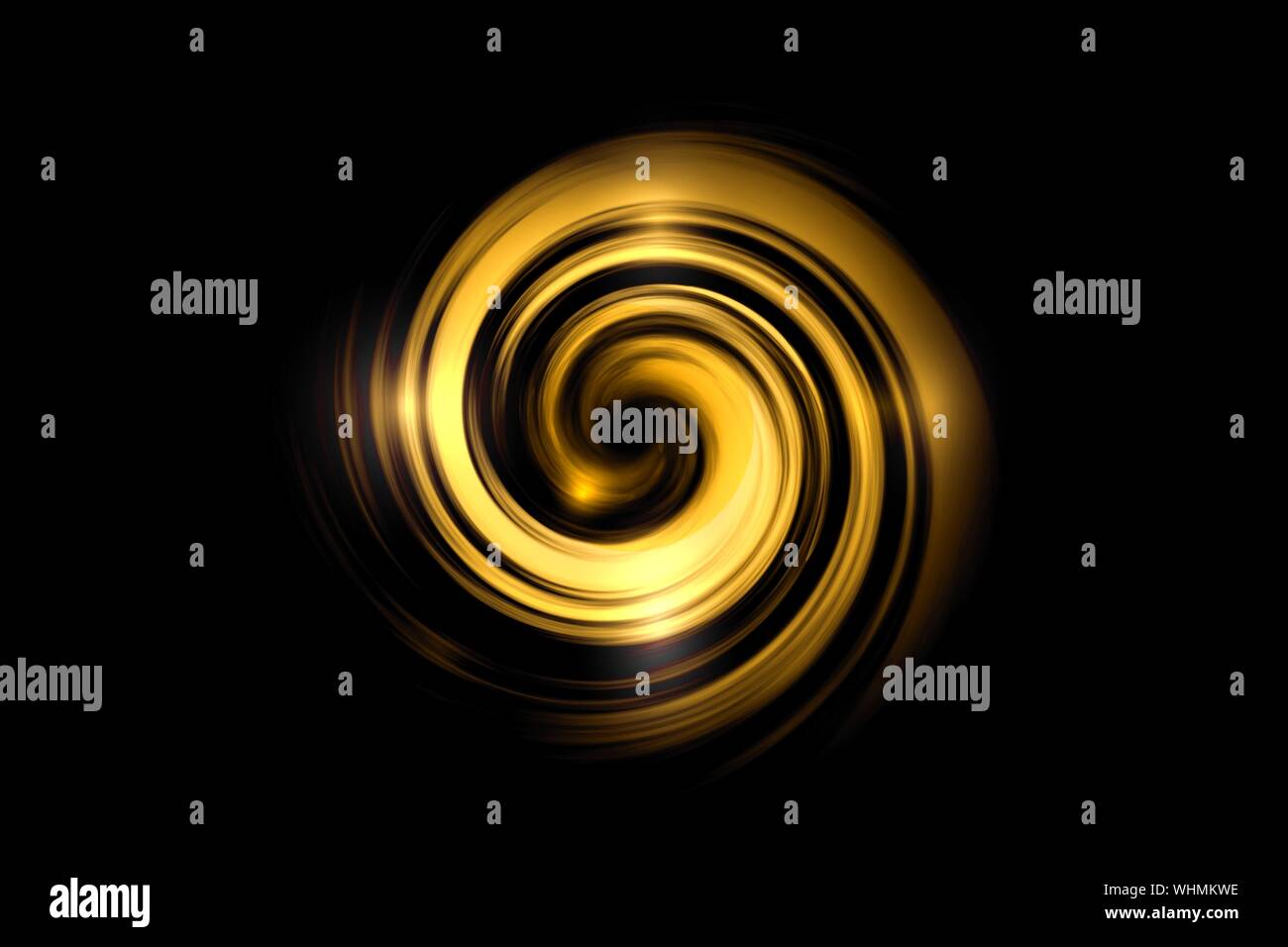 Glowing gold cloud spiral with light effect on black sky background ...