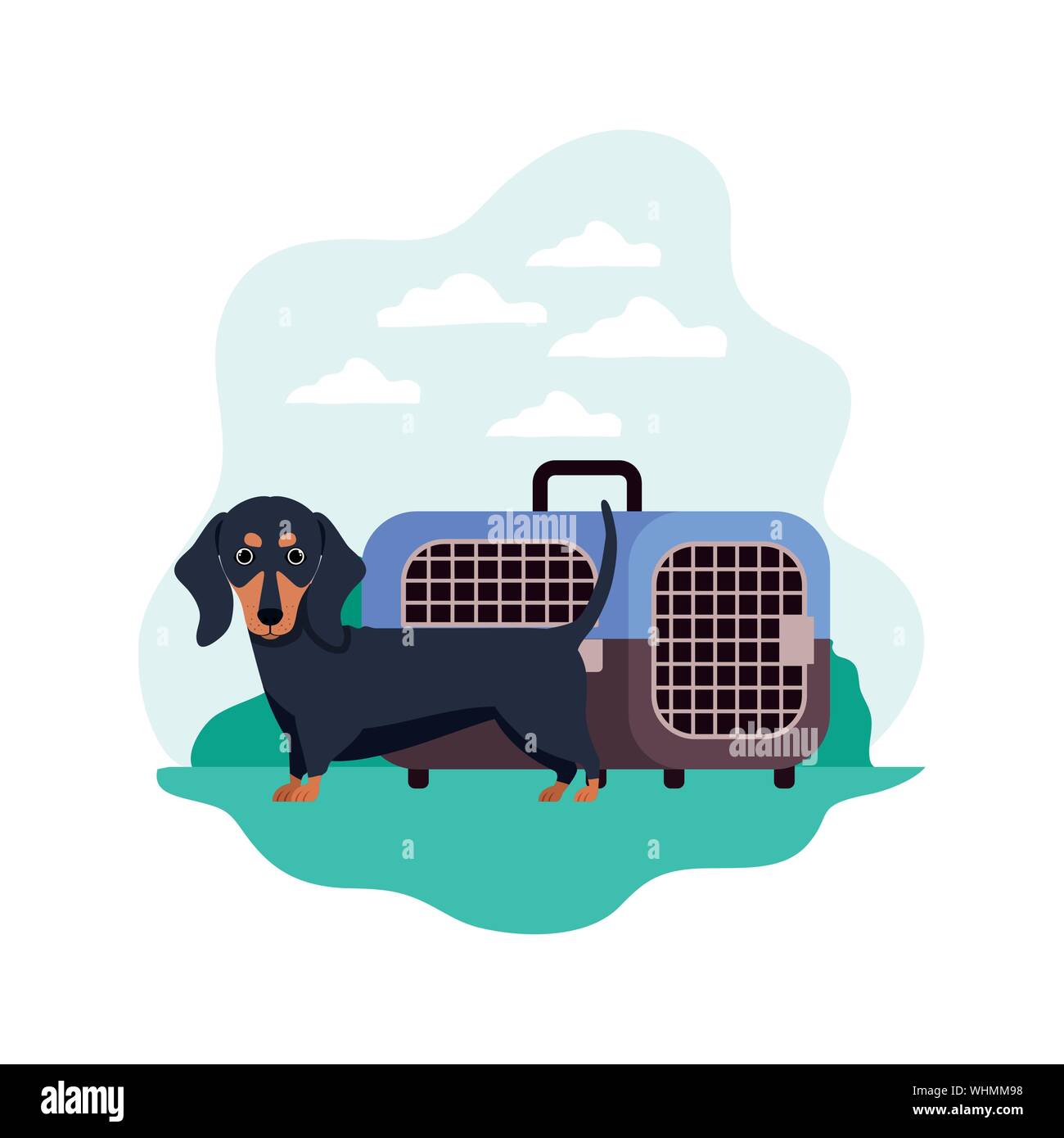 dog and pet transport box with background landscape Stock Vector Image ...