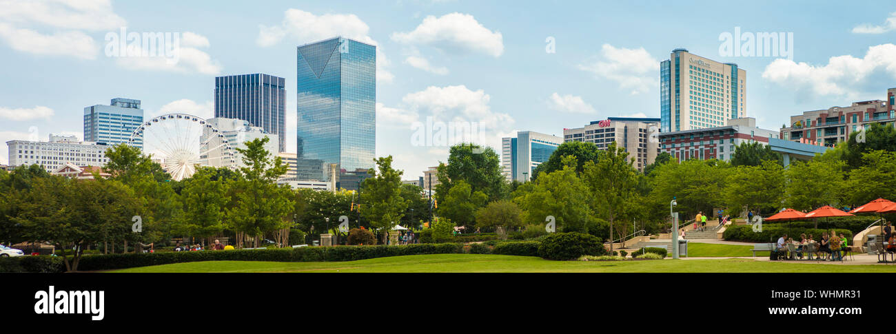 ATLANTA, GEORGIA-JUNE 30, 2015: Unidentified people enjoy downtown ...