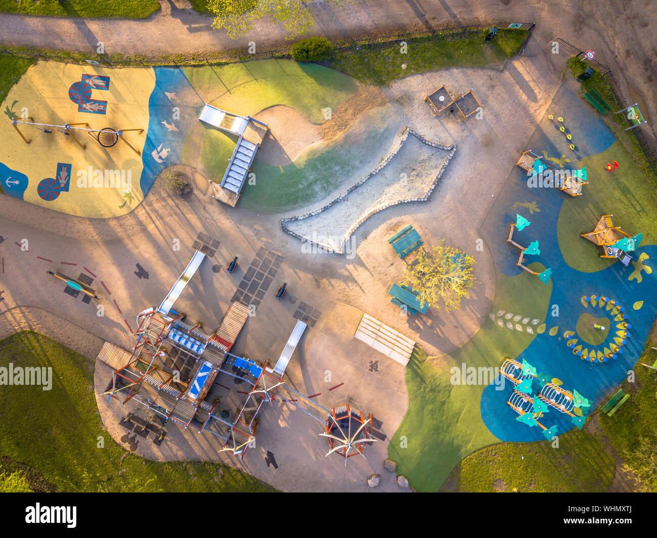 Playground aerial with colotful patterns from above Stock Photo - Alamy