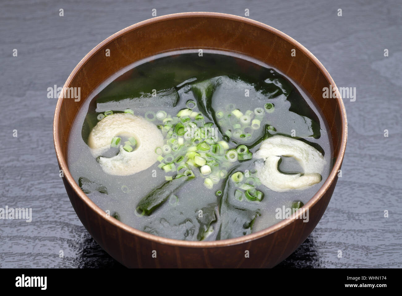 Japanese food, Miso soup of tofu and seaweed wakame on a bowl Stock Photo - Alamy