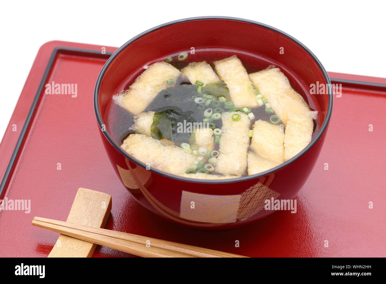 Japanese food, Miso soup of Abura age tofu and seaweed wakame on a bowl Stock Photo - Alamy