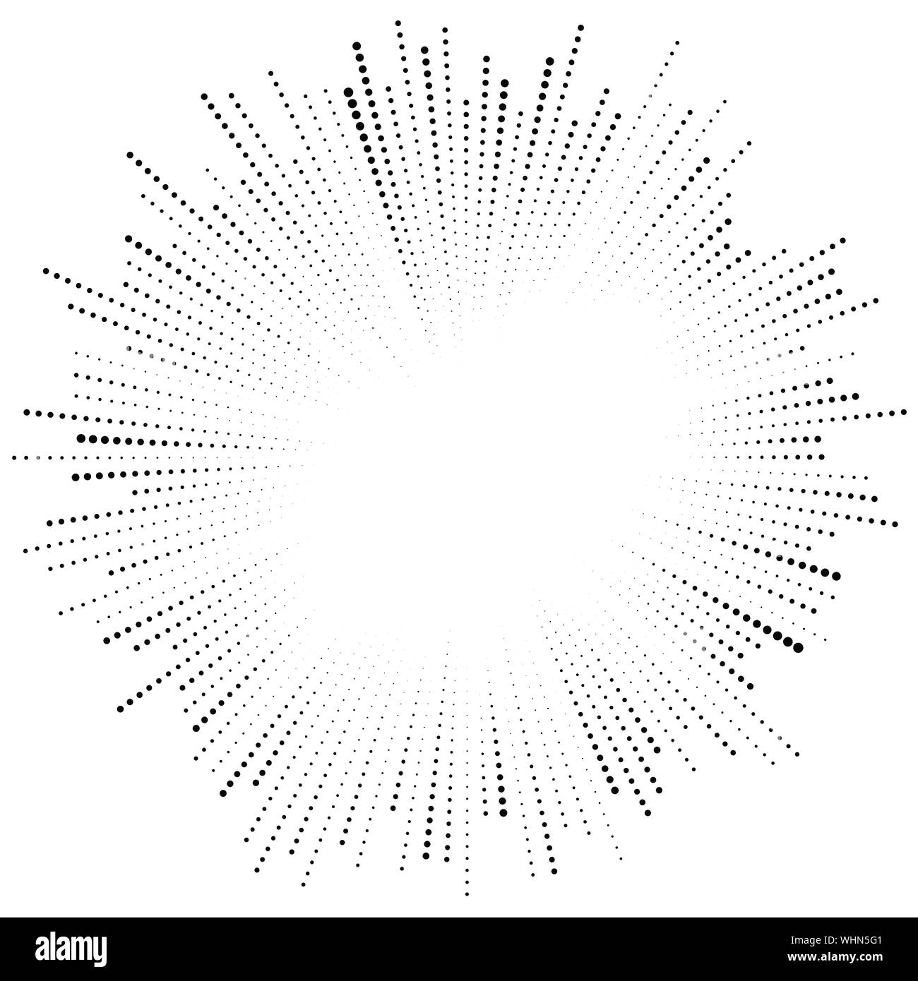 Dots radial burst lines. Irregular lines, half-tone beams, rays ...