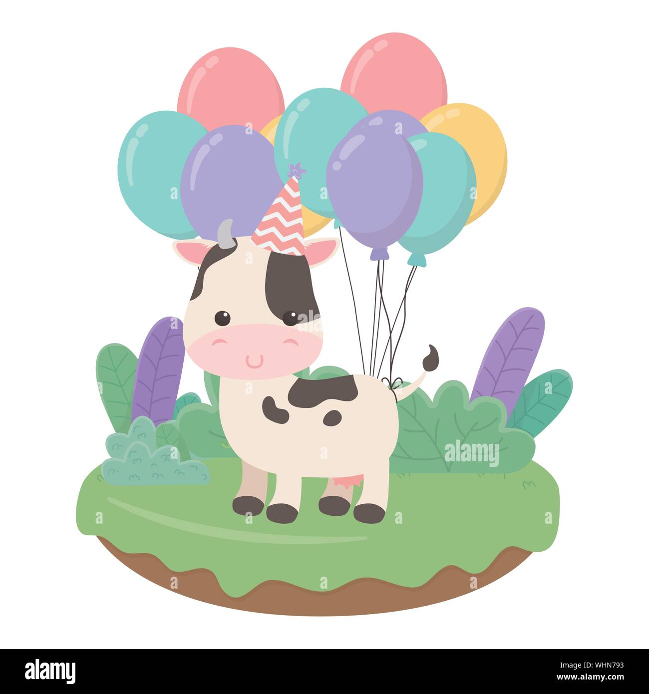 Cow cartoon design, Animal happy birthday celebration decoration and ...