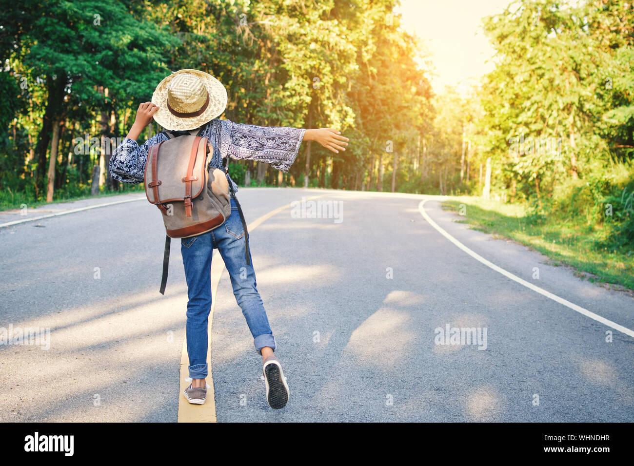 Woman backpack rear view hi-res stock photography and images - Alamy