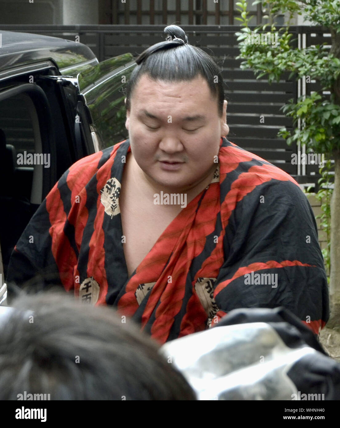 Yokozuna Hakuho enters his Miyagino stable in Tokyo on Sept. 3, 2019. A ...
