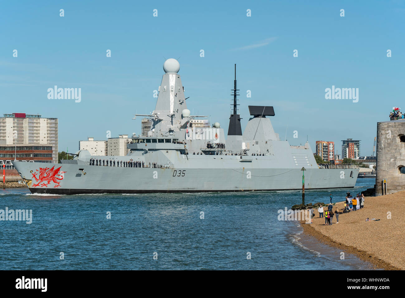 The Royal Navy Type 45 (Daring Class) warship HMS Dragon (D35) left ...