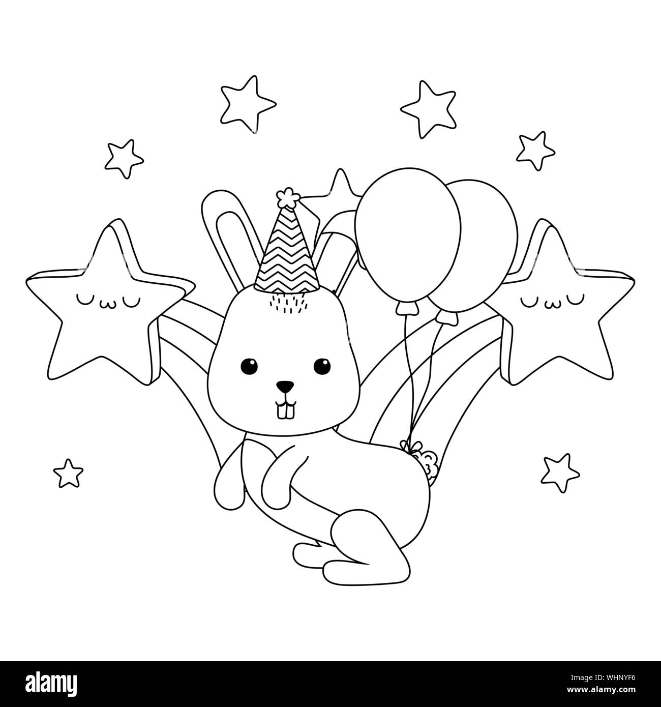 Rabbit cartoon design, Animal happy birthday celebration decoration and ...