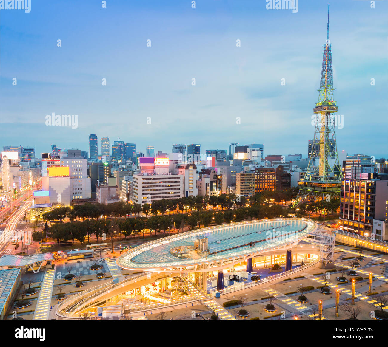 Nagoya, Japan city skyline with Nagoya tv Tower in twilight time Stock ...