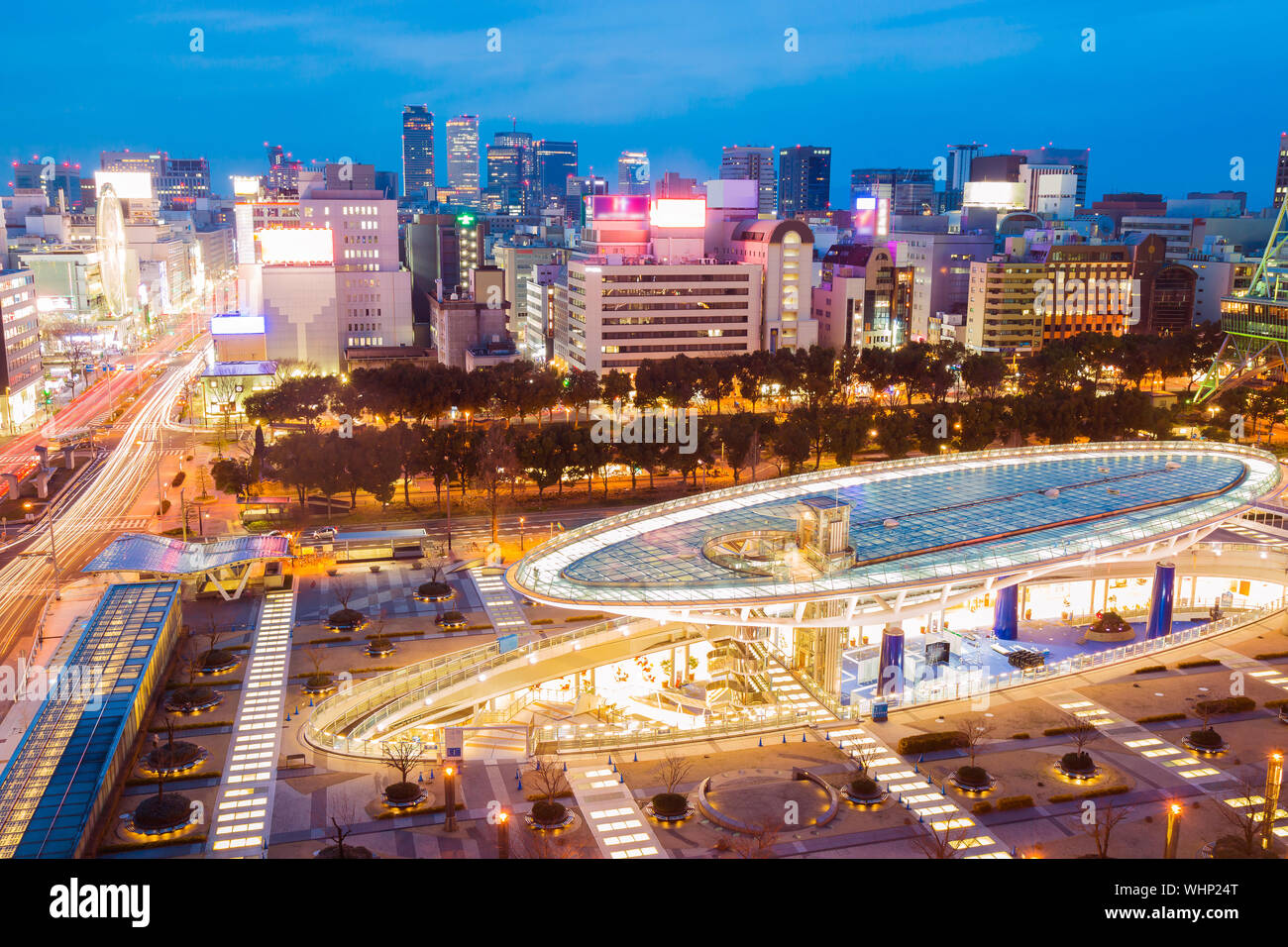 Nagoya, Japan city skyline with landmark of nagoya in twilight time ...