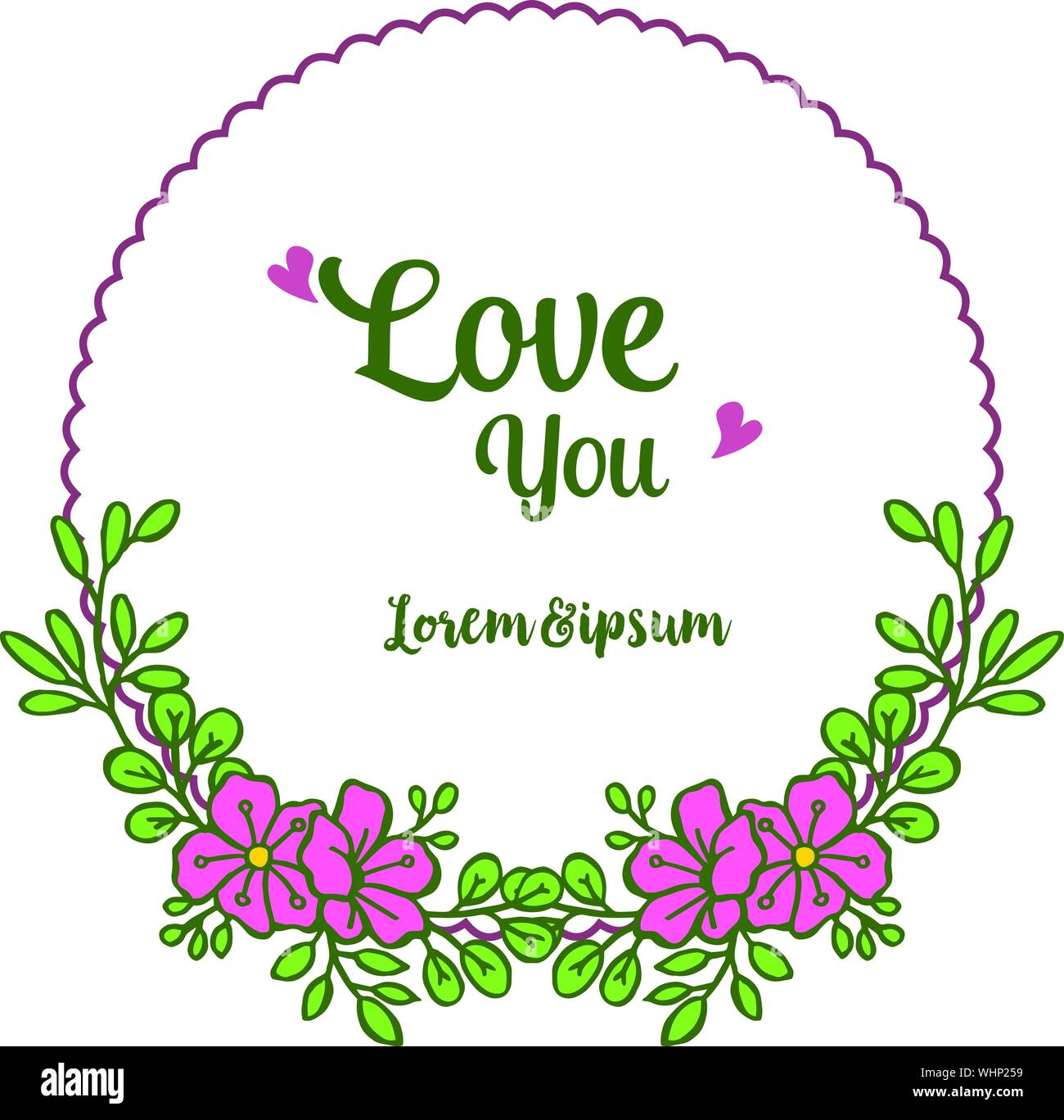 Handwritten Card Design Love You With Nature Leaf Flower Frame Vector