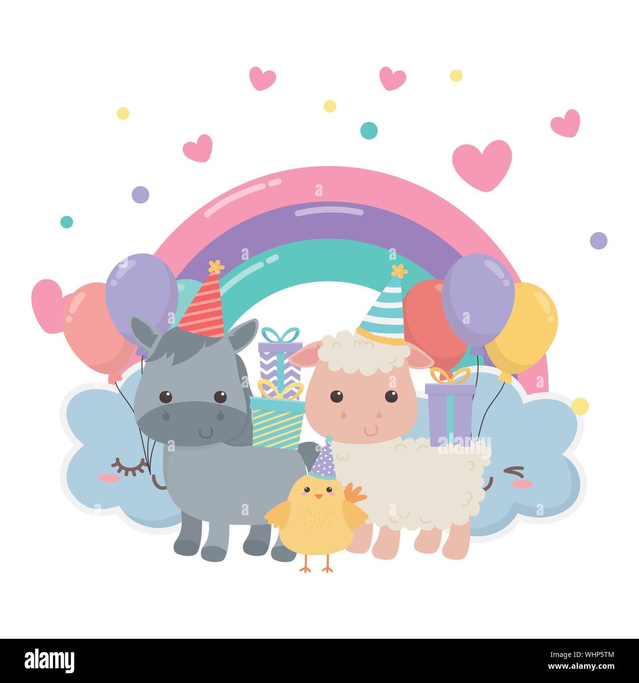 Donkey chicken and sheep cartoon design, Animal happy birthday ...