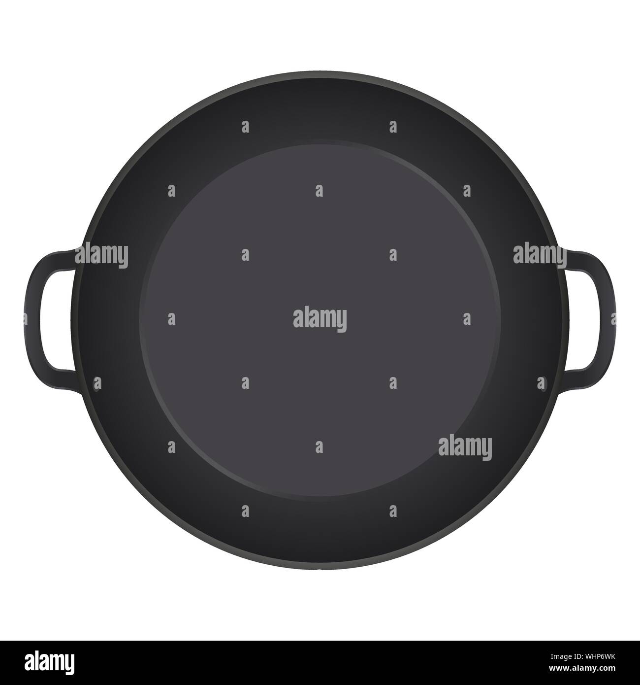 Empty frying pan, top view isolated on white background. Realistic ...