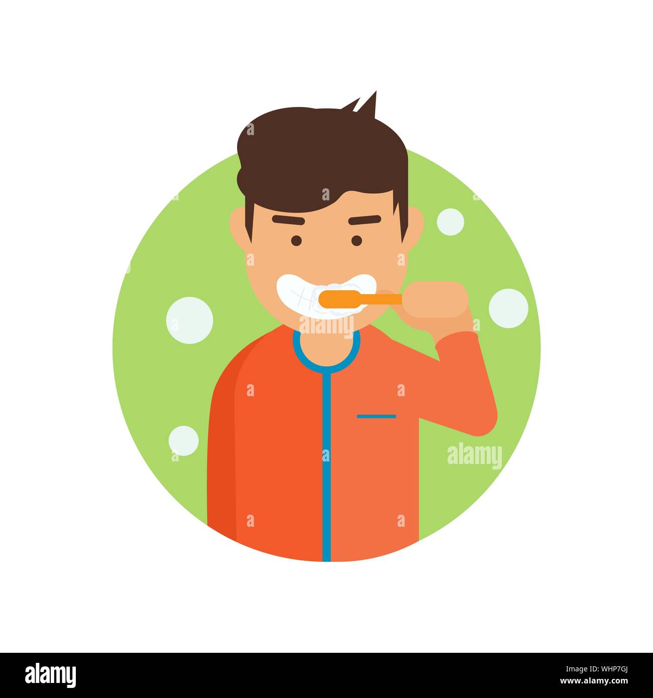 Happy cute boy brushing teeth. Vector character illustration. Flat ...