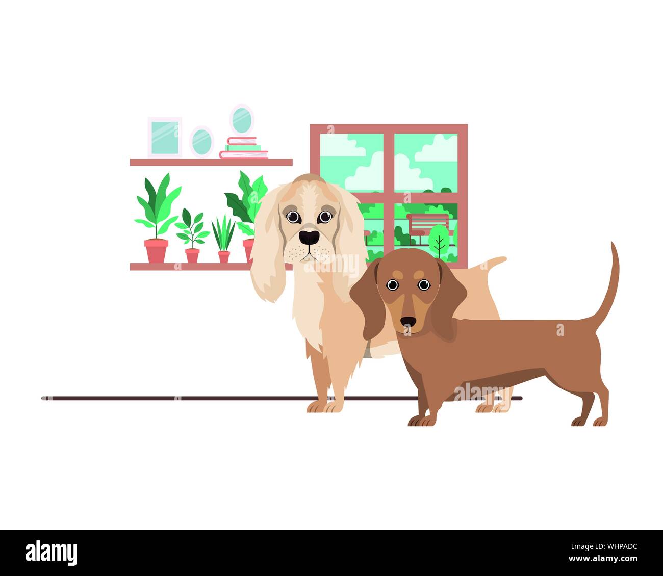 cute and adorable dogs in living room Stock Vector Image & Art - Alamy