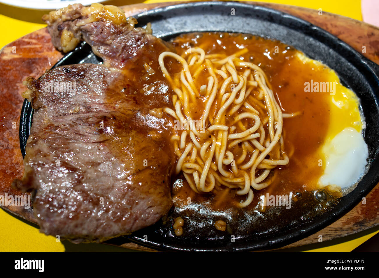Taiwanese style beef steak and spaghetti, Taipei, Taiwan Stock Photo ...