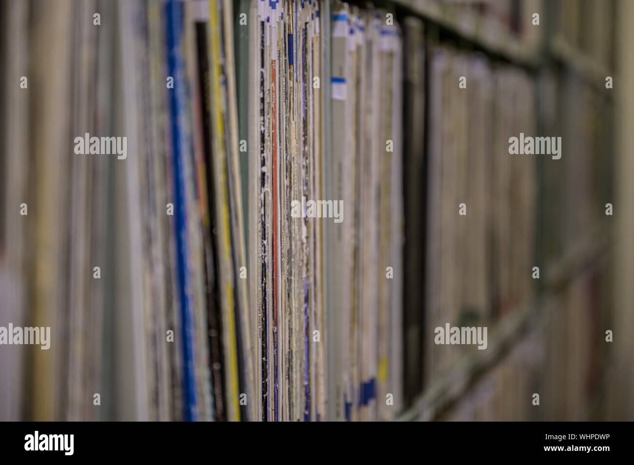 Large collection of vinyl and cassettes at a radio station storage ...