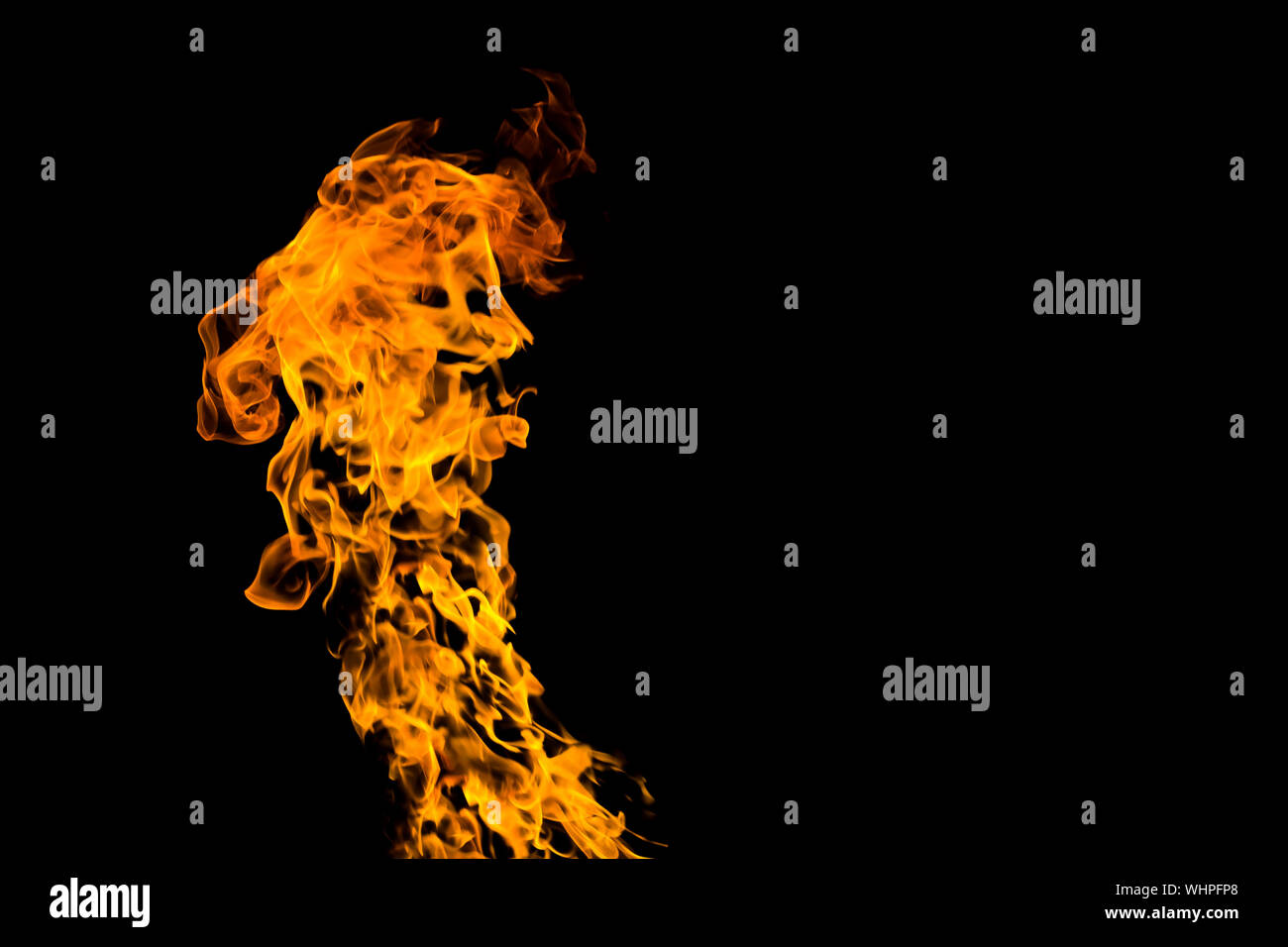 Fire with face. Fire flames on black background isolated. fire patterns ...