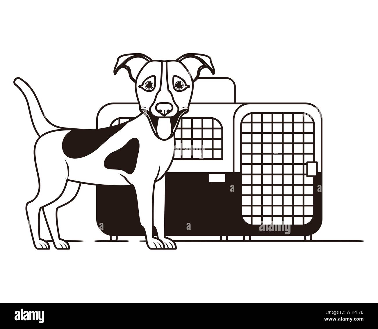silhouette of dog and pet transport box on white background Stock ...