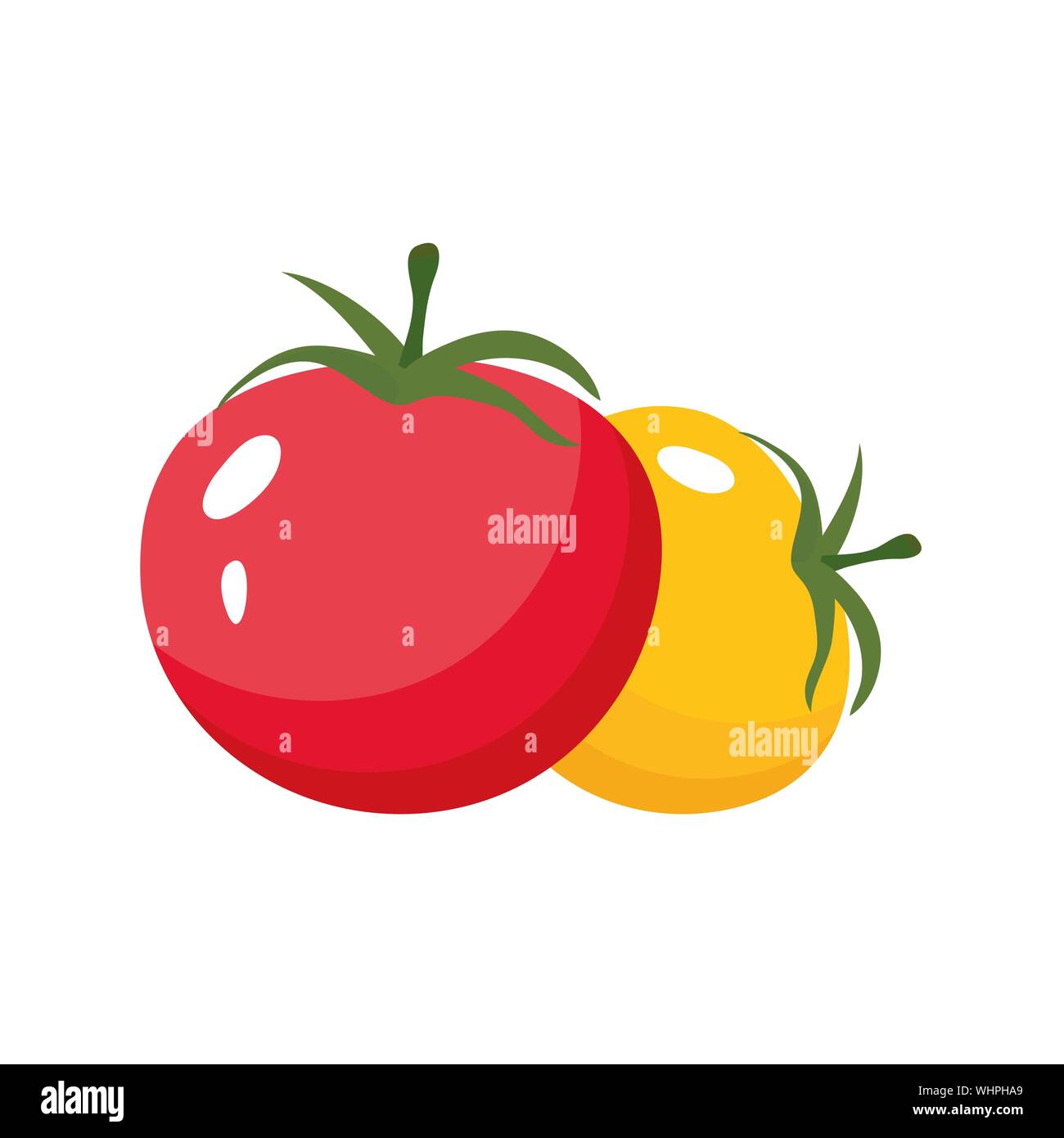 Red and yellow tomato isolated on white. Flat tomato icon. Vector ...