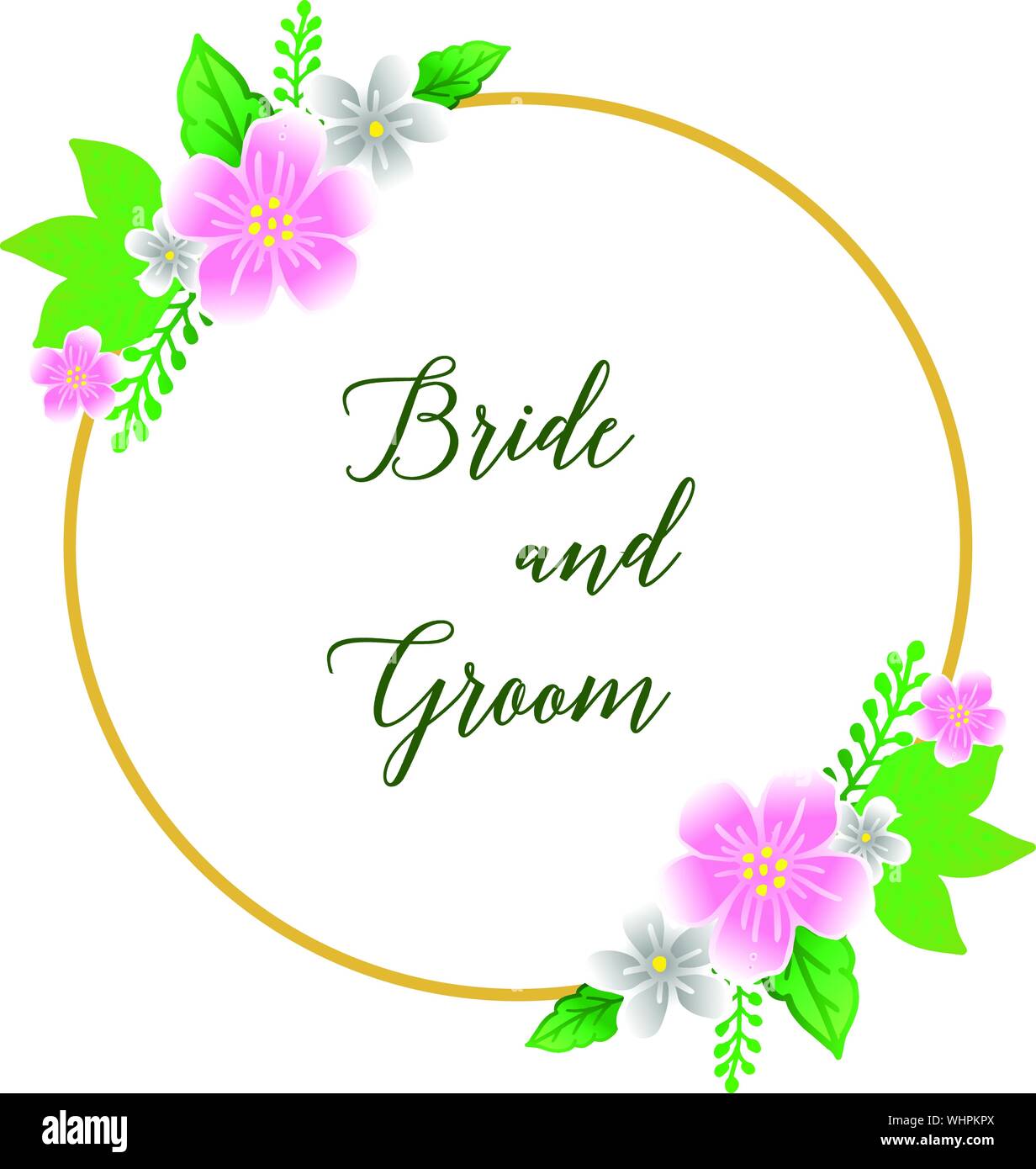 Lettering text of bride and groom, with art design colorful flower ...