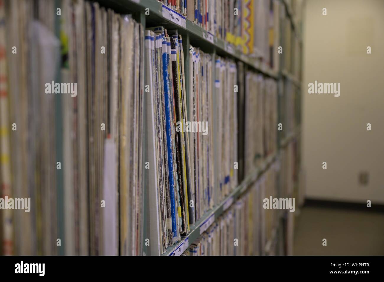 Large collection of vinyl and cassettes at a radio station storage ...