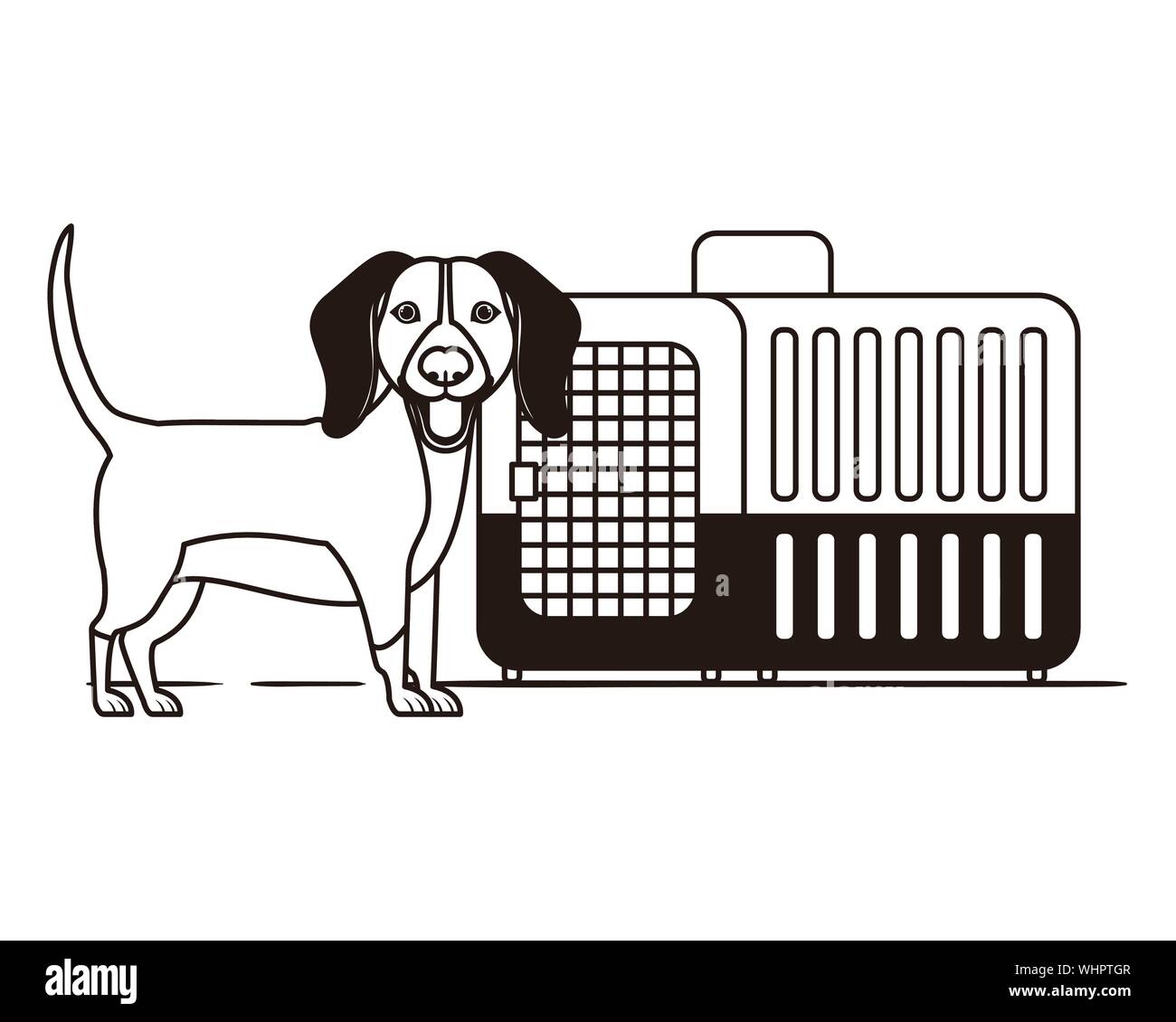 silhouette of dog and pet transport box on white background Stock ...