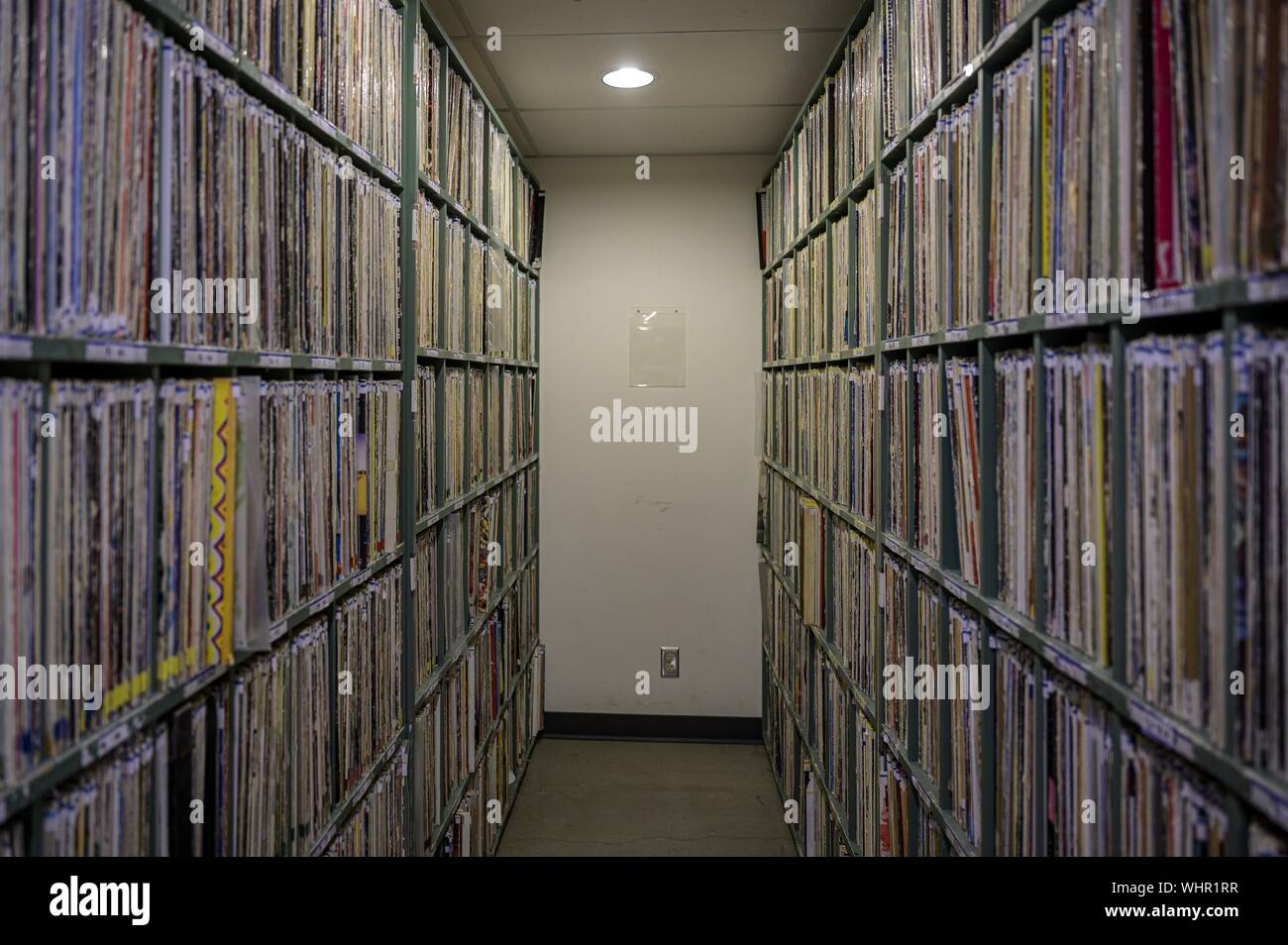 Large collection of vinyl and cassettes at a radio station storage ...