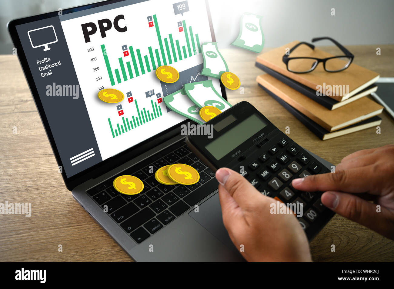 PPC - Pay Per Click concept Businessman working concept Stock Photo - Alamy