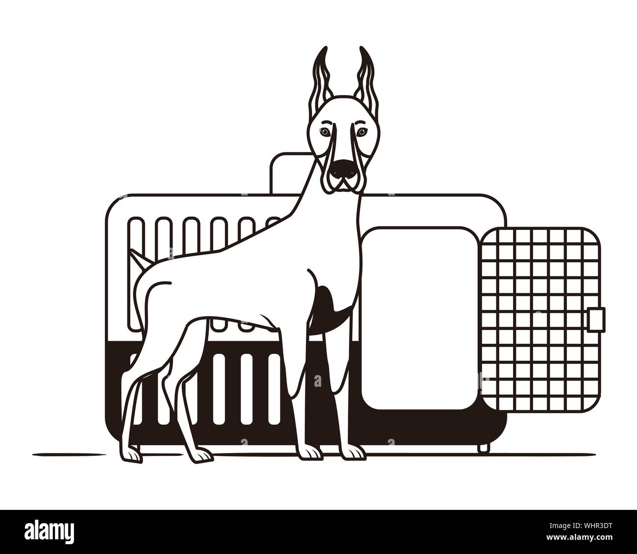 silhouette of dog and pet transport box on white background Stock ...