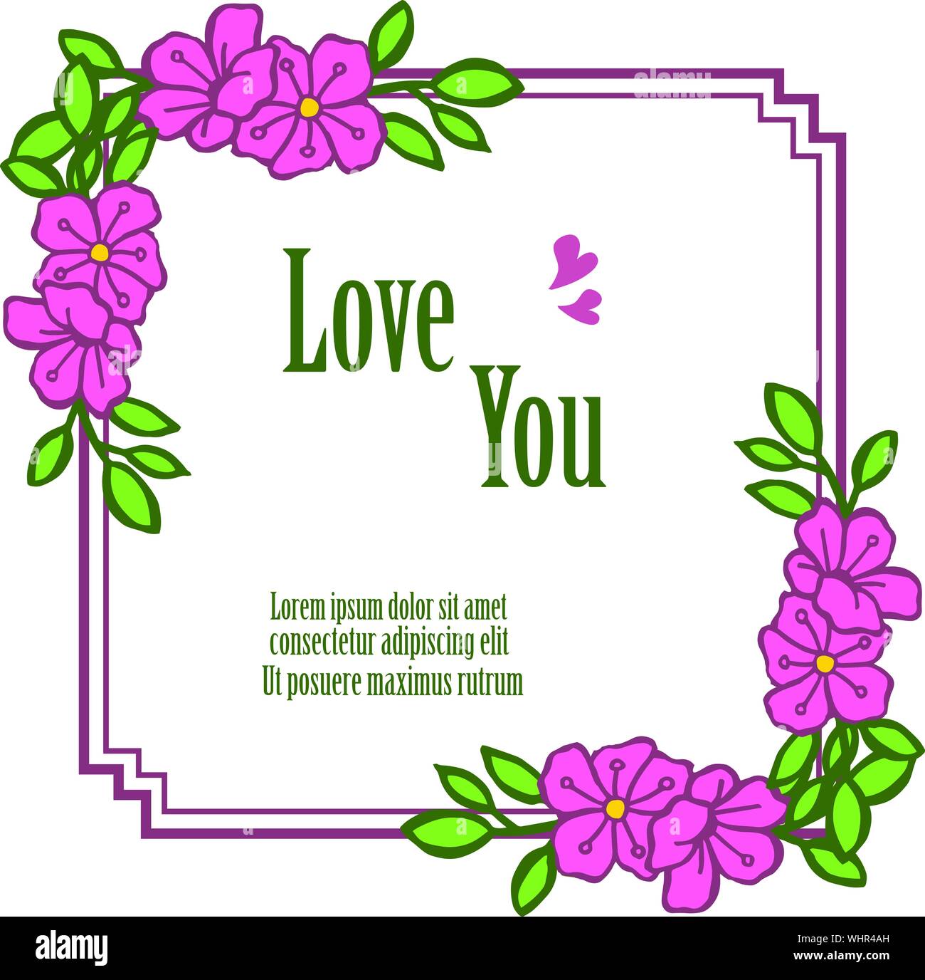 Handwritten Card Design Love You With Nature Leaf Flower Frame Vector