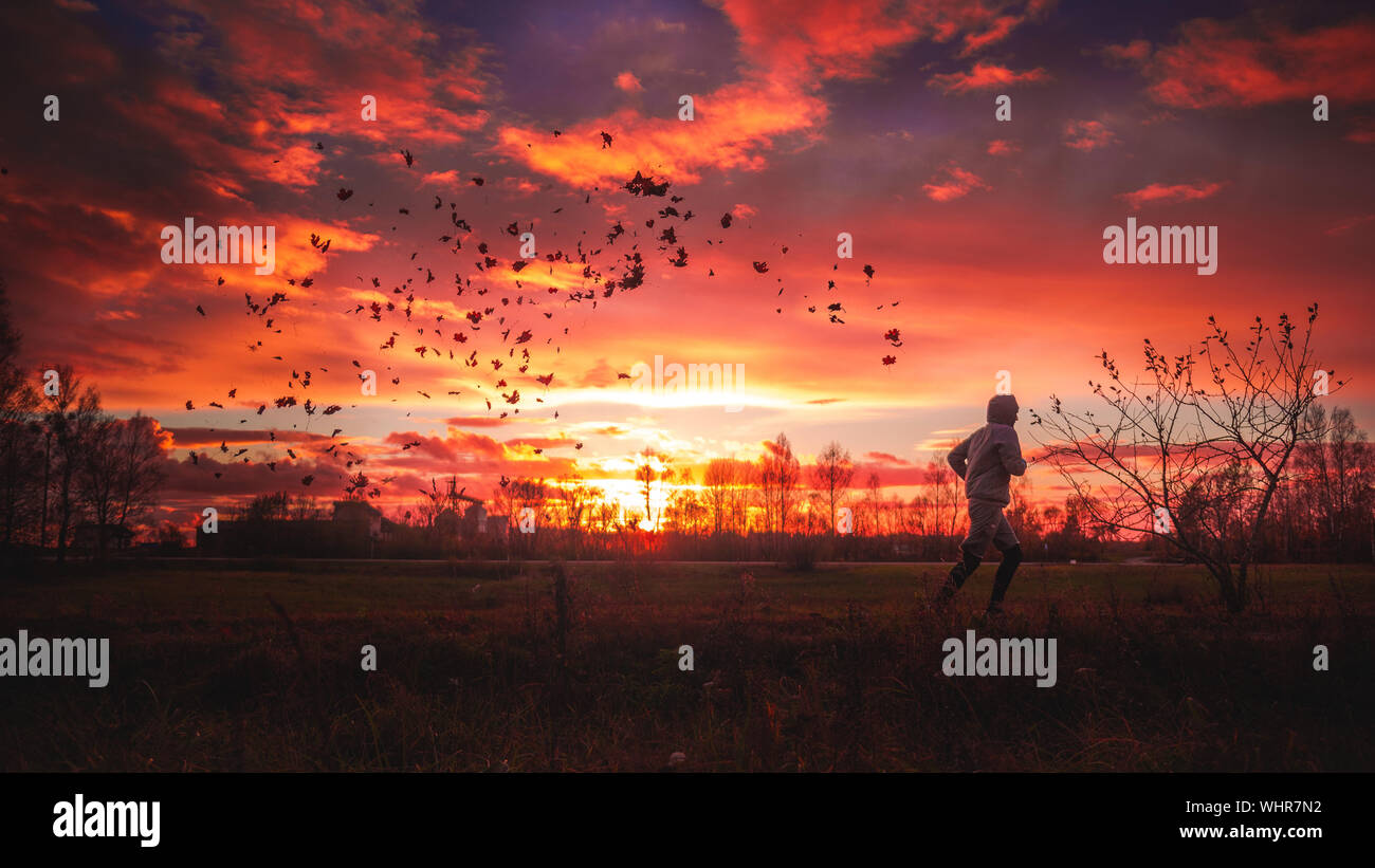 Man running at sunset hi-res stock photography and images - Alamy