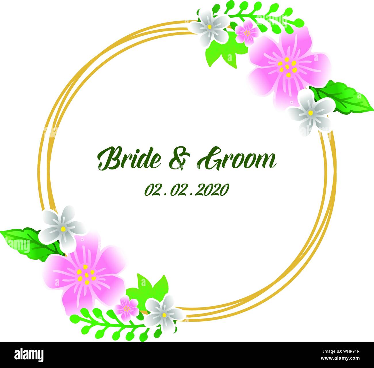 Lettering text of bride and groom, with art design colorful flower ...
