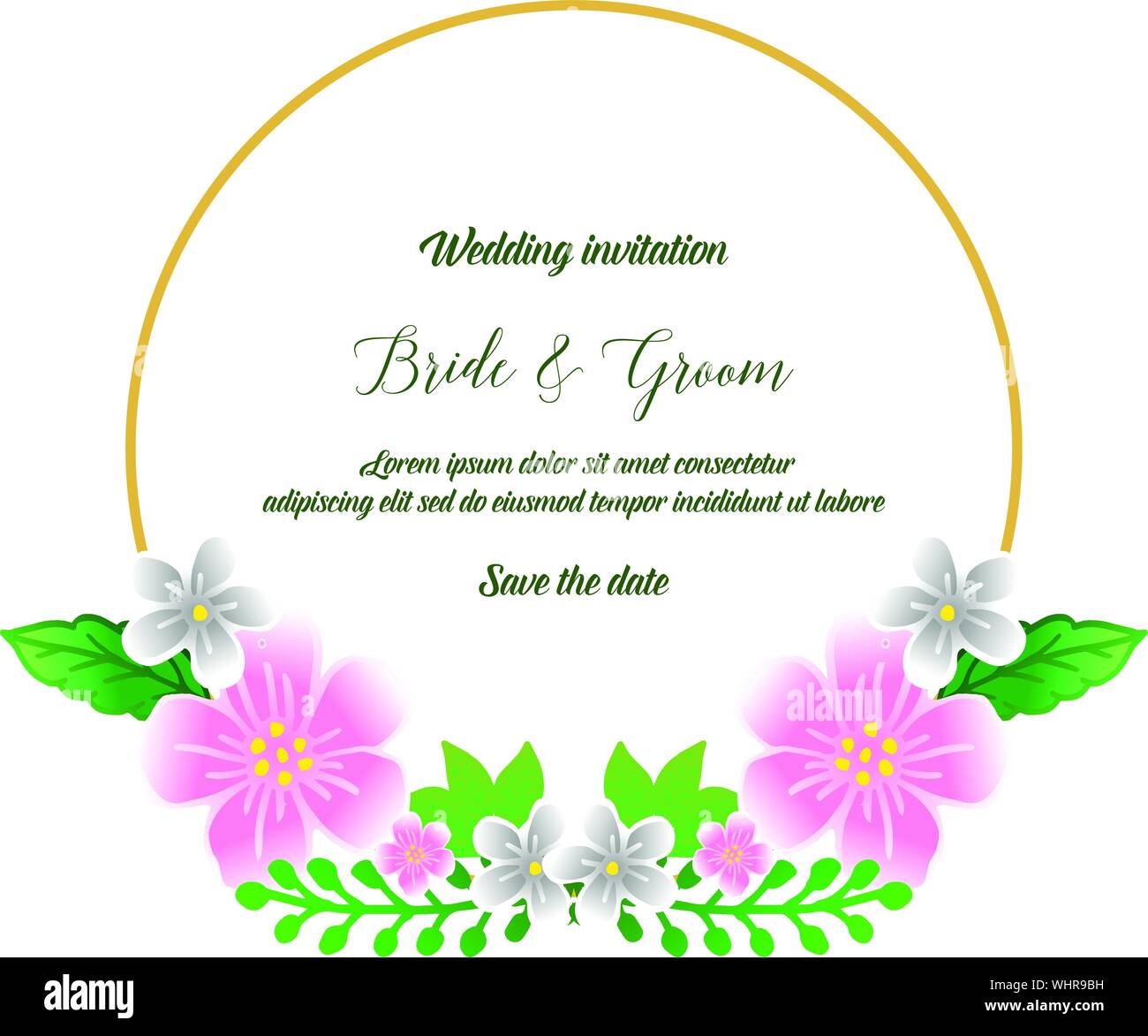 Lettering text of bride and groom, with art design colorful flower ...