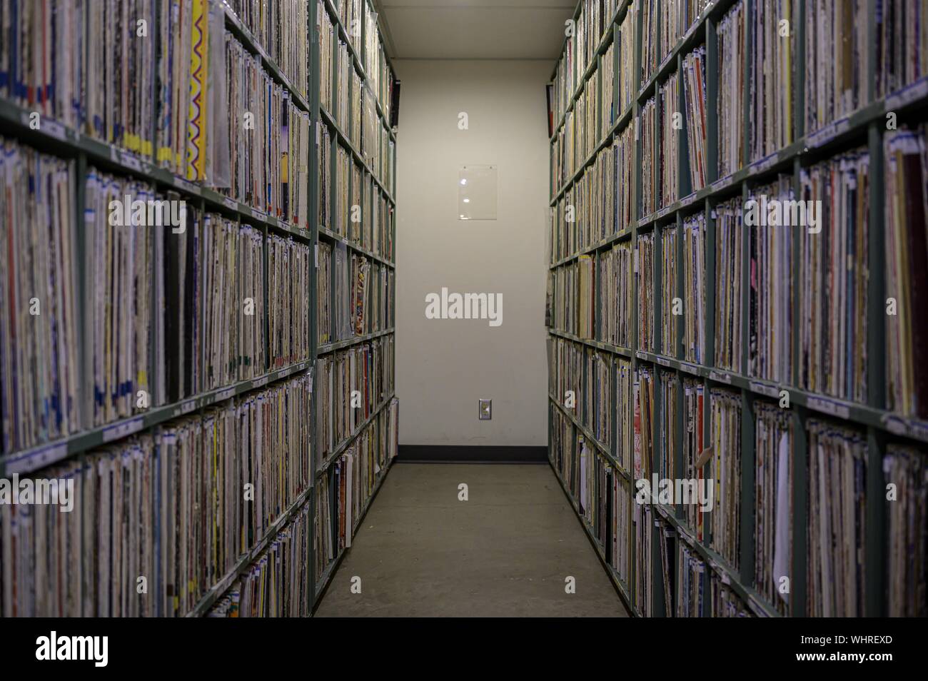 Large collection of vinyl and cassettes at a radio station storage ...