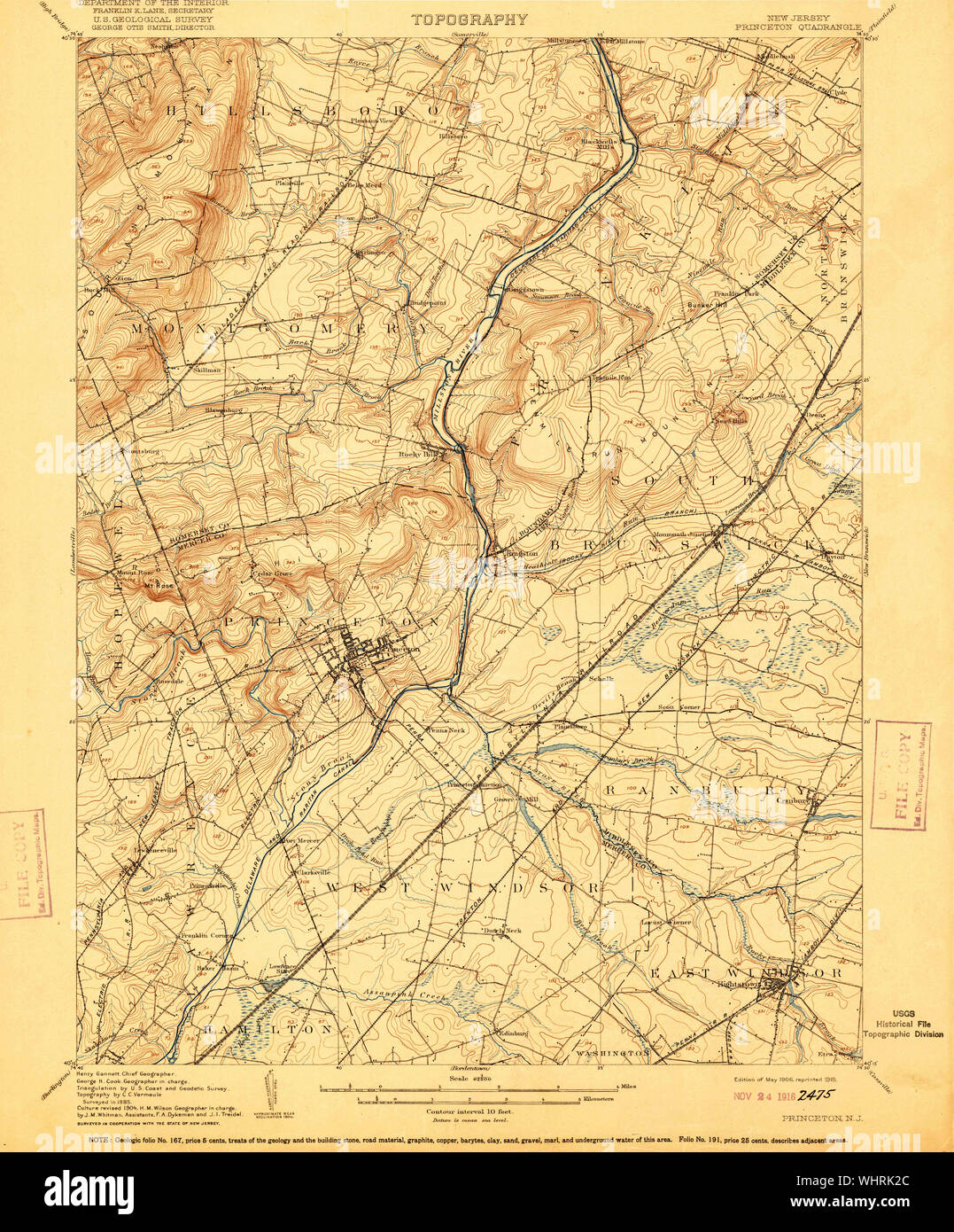 USGS TOPO Map New Jersey NJ Princeton 255345 1906 62500 Restoration ...