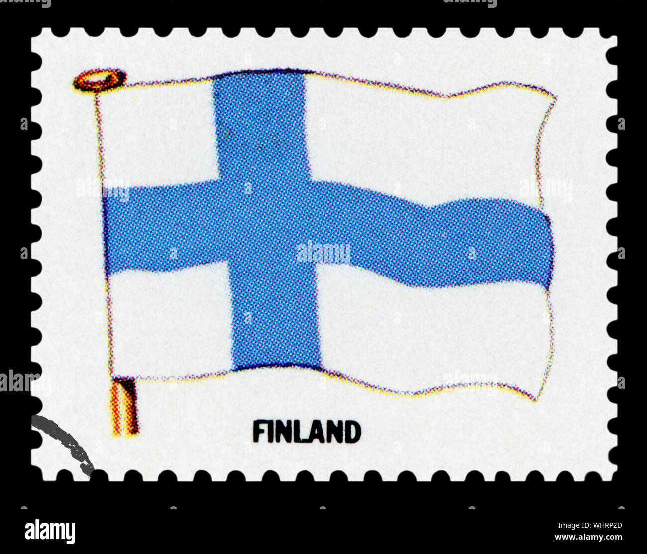 FINLAND FLAG - Postage Stamp isolated on black background Stock Photo ...