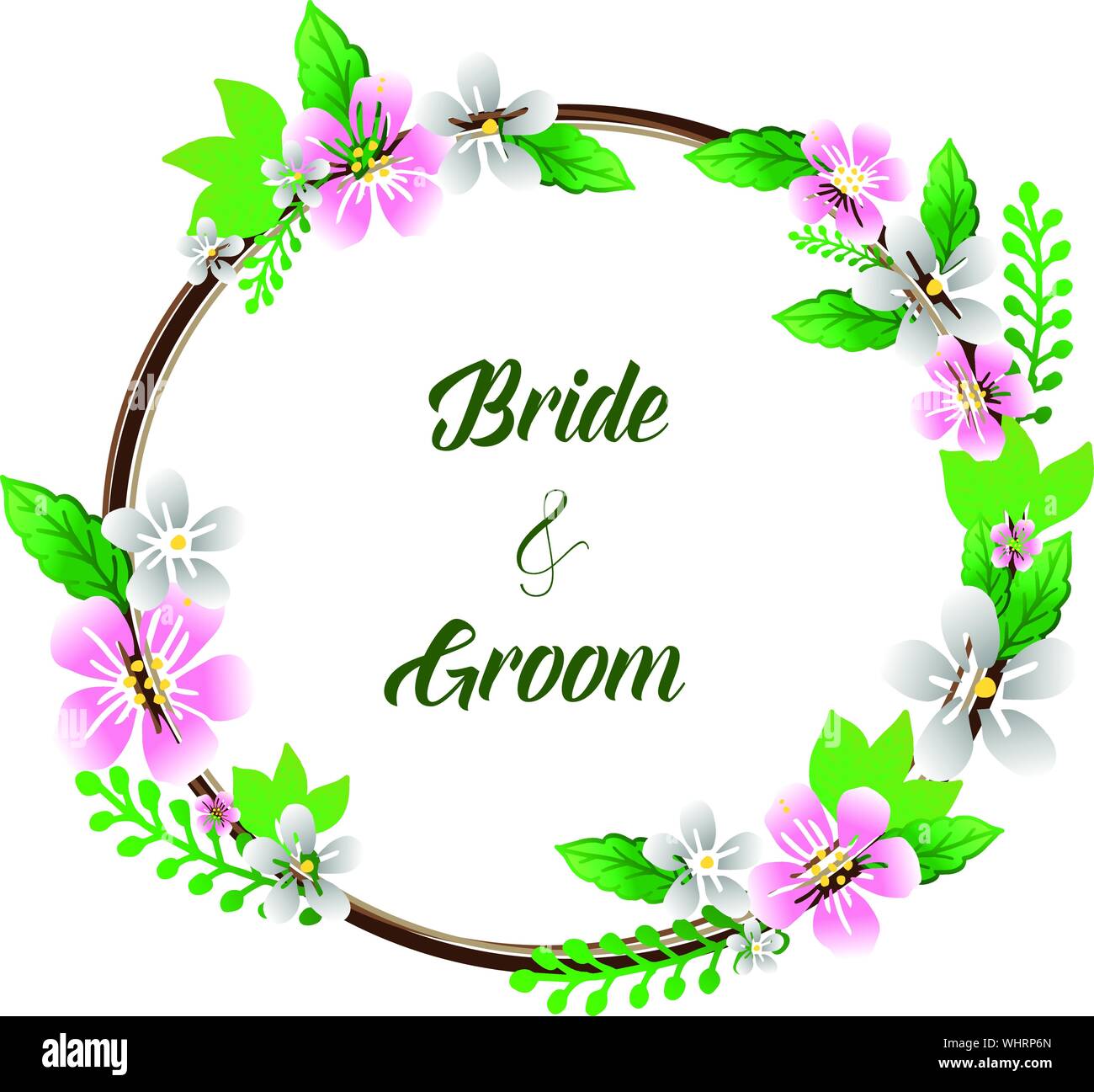 Lettering text of bride and groom, with art design colorful flower ...