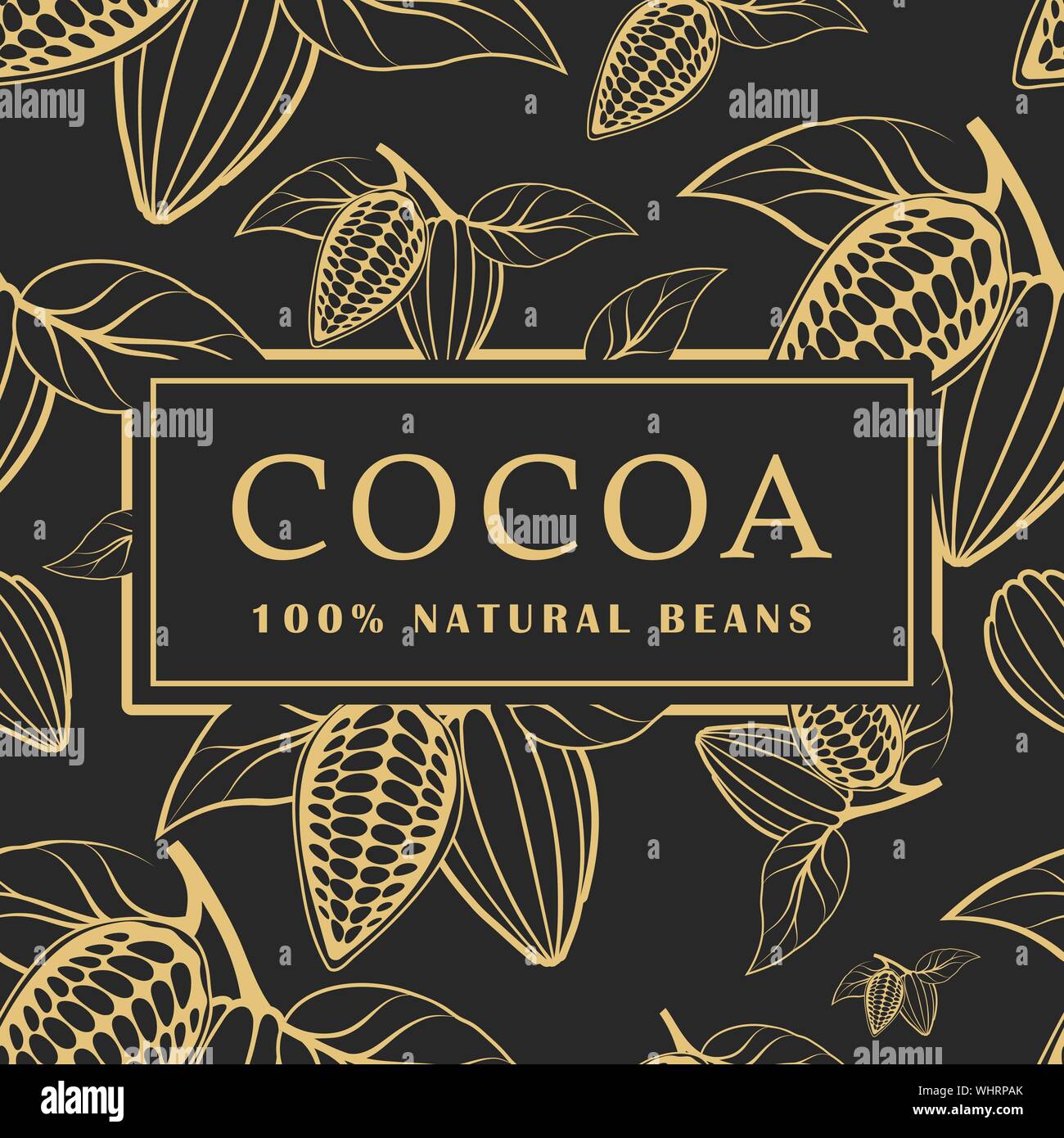 Cocoa beans with leaves on dark background. Seamless pattern. Vector ...
