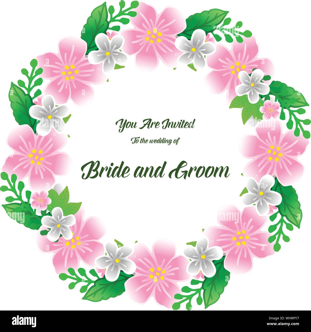 Lettering text of bride and groom, with art design colorful flower ...