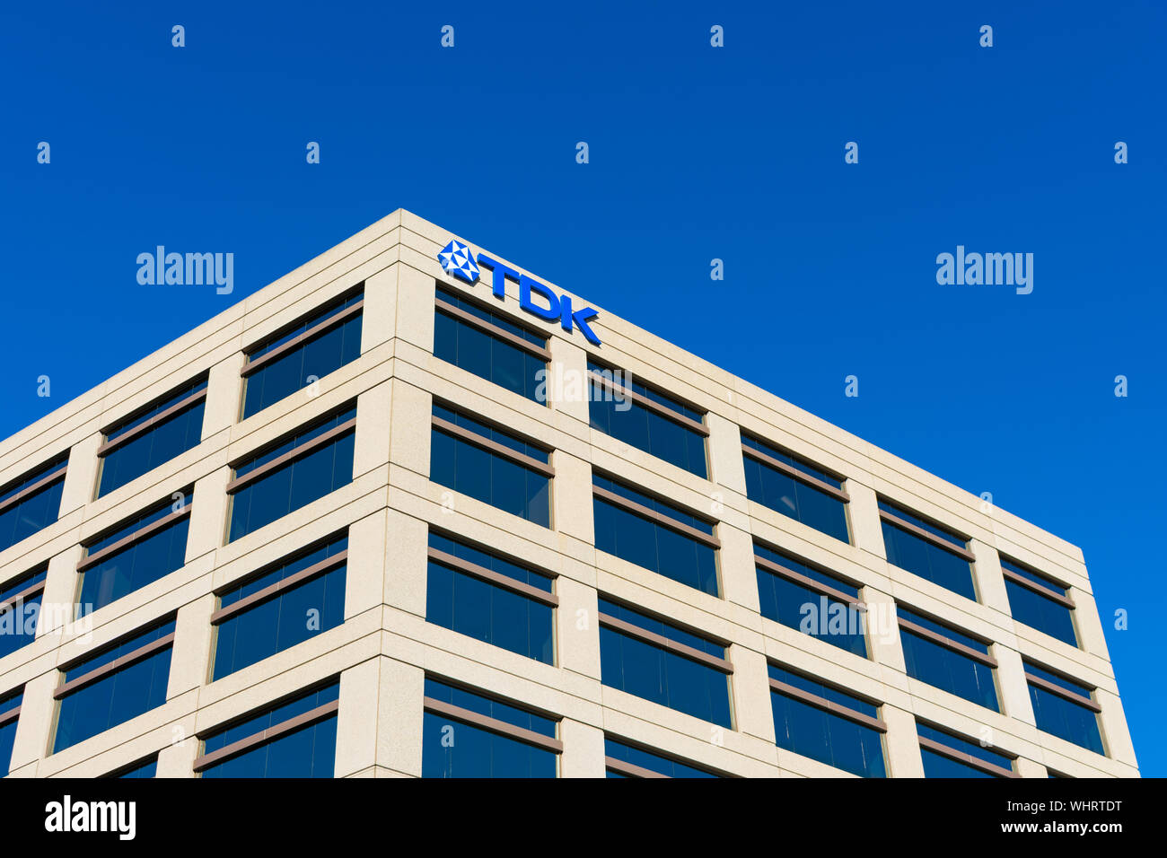 TDK logo and sign at the company office in Silicon Valley, high-tech ...