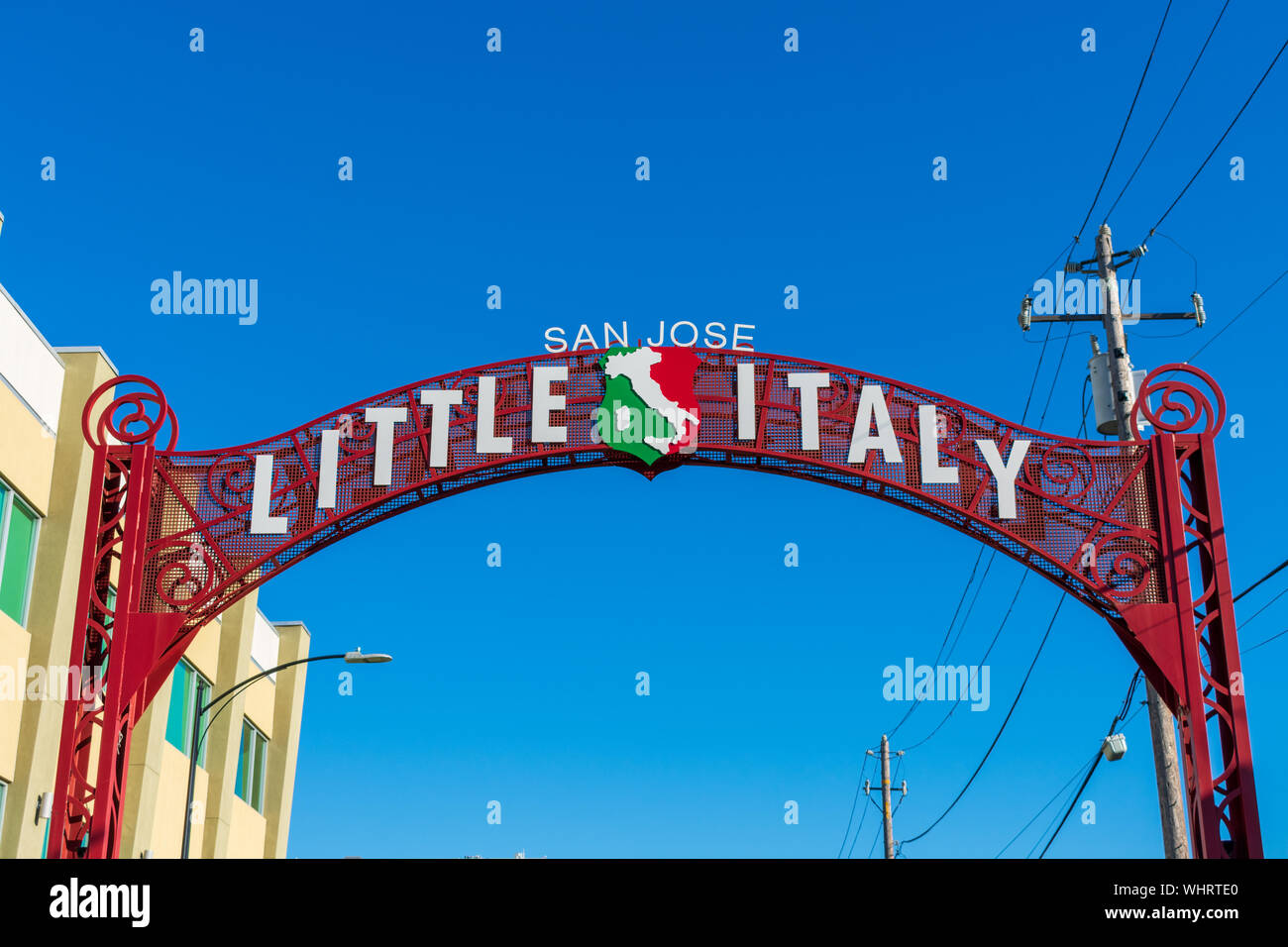 Little Italy sign and historic gateway arch welcomes visitors to ...