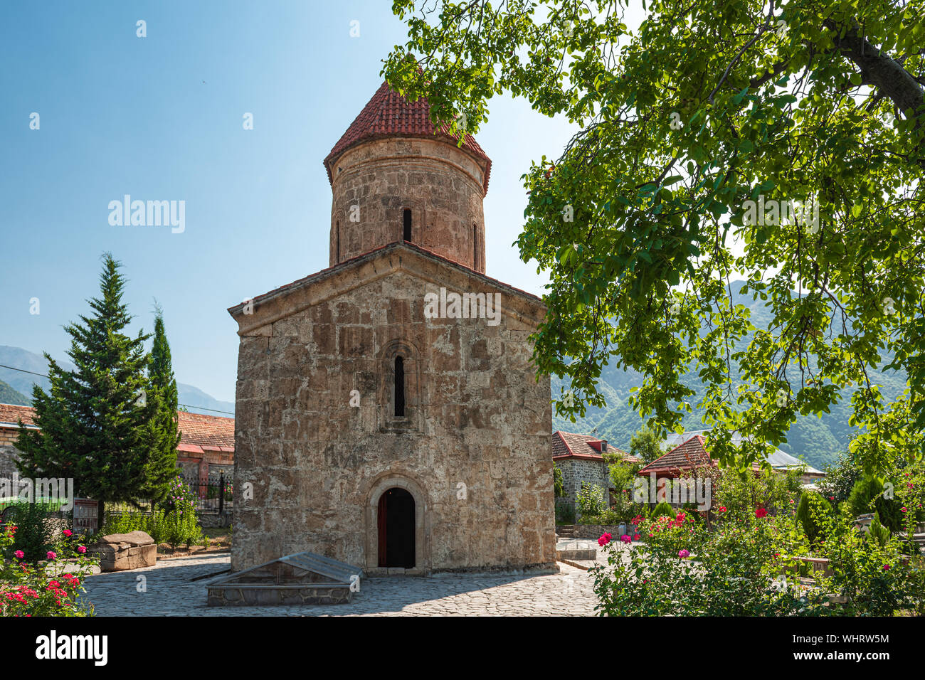 Ancient Albanian temple in the Kish village, the city of Sheki Stock ...