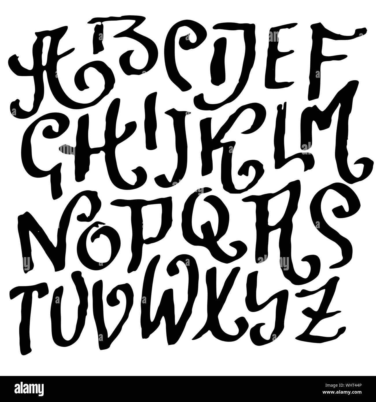 Hand drawn brush font. Modern brush lettering. Grunge style alphabet ...