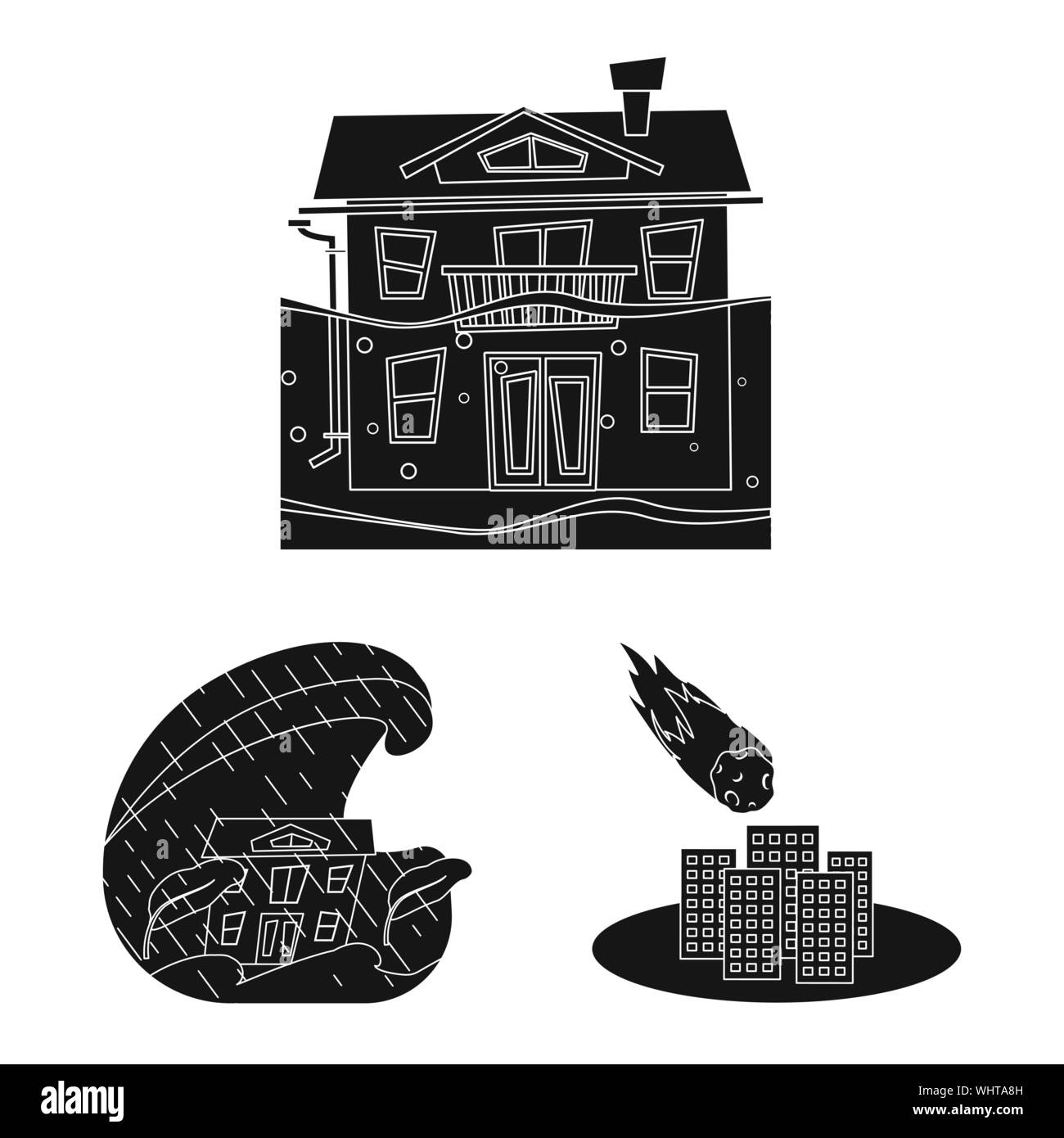 Vector illustration of calamity and crash sign. Collection of calamity ...