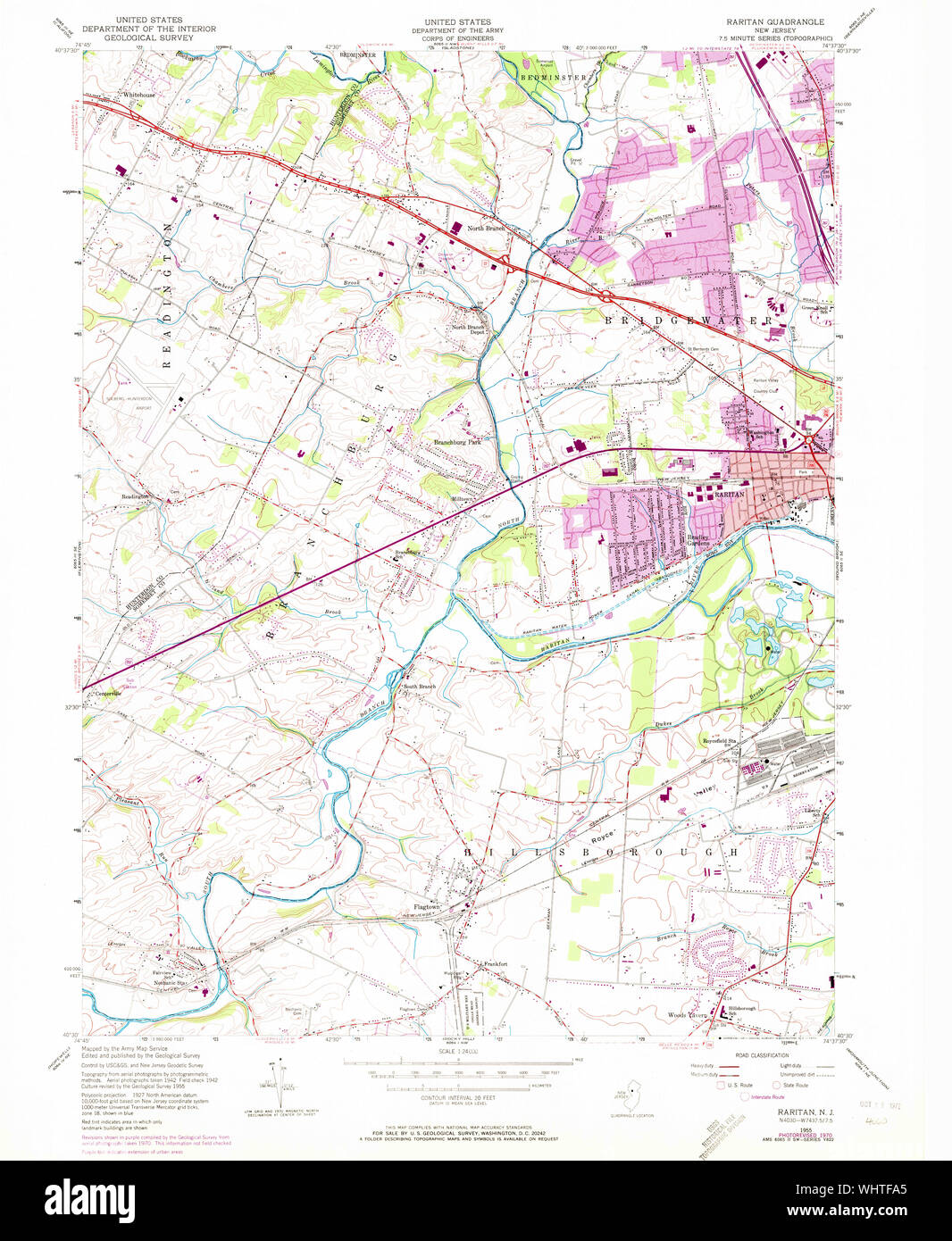USGS TOPO Map New Jersey NJ Raritan 254814 1955 24000 Restoration Stock ...