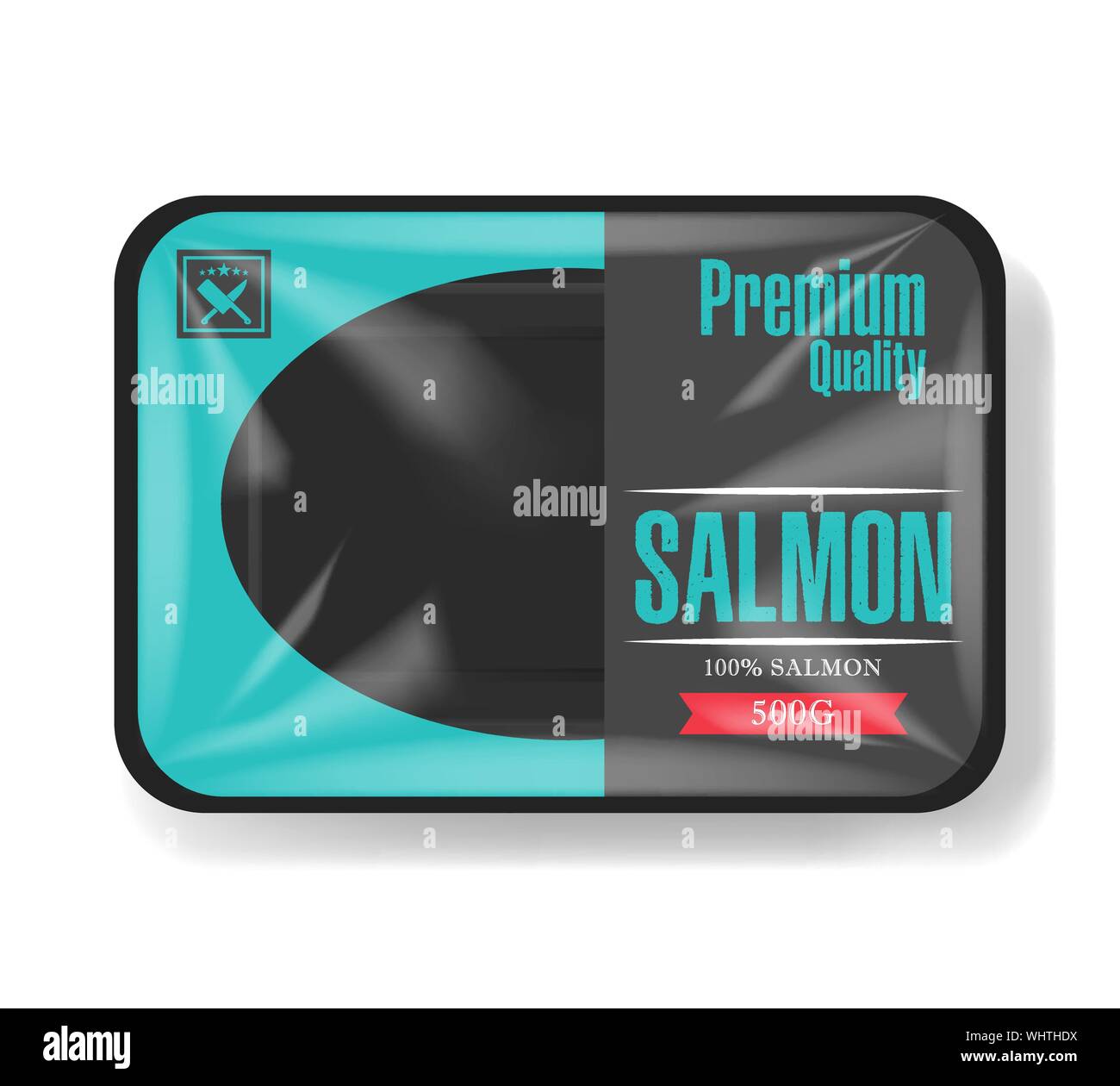 Salmon fillet packaging. Plastic tray container with cellophane cover ...