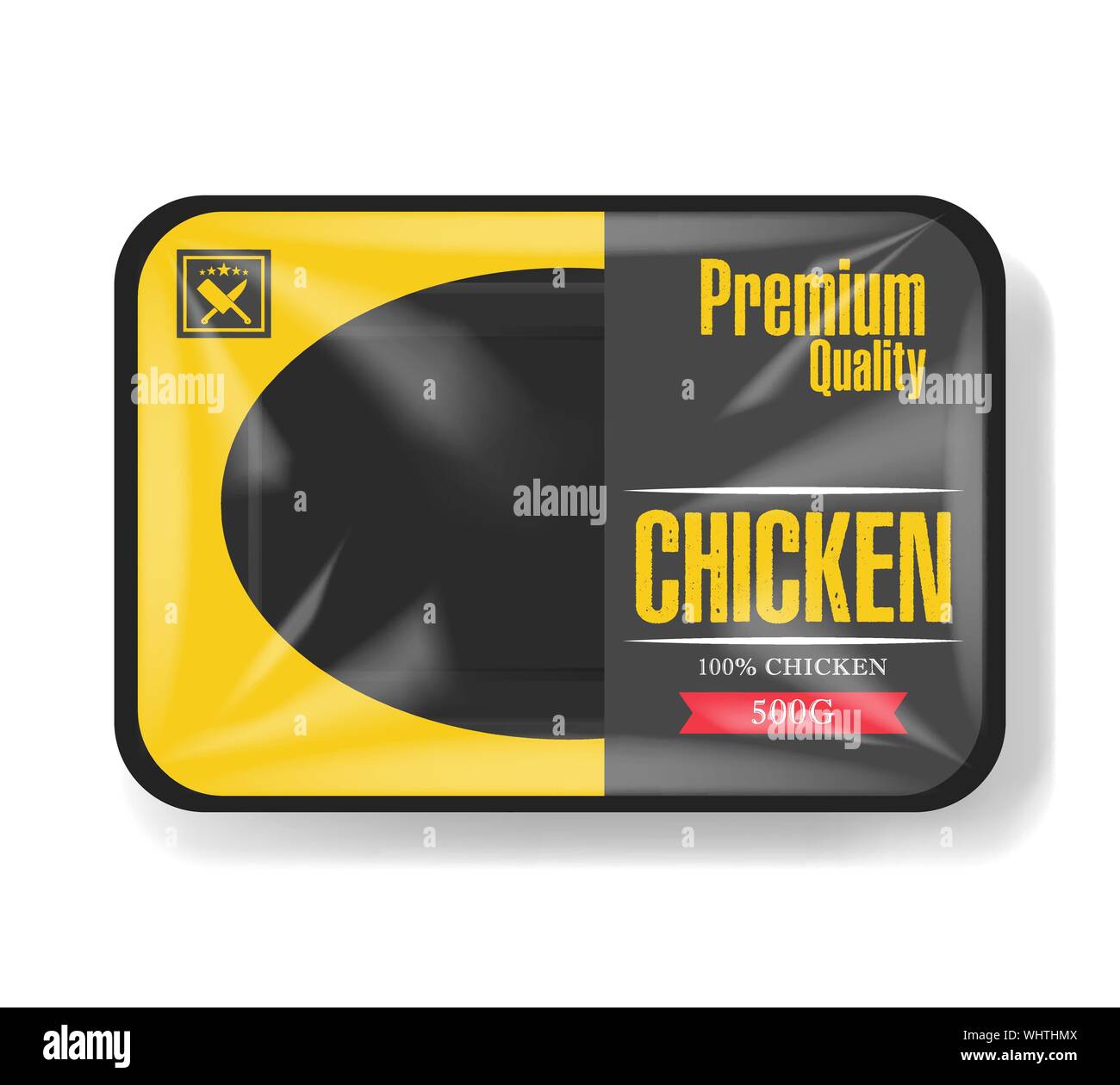 Chicken meat packaging. Plastic tray container with cellophane cover ...