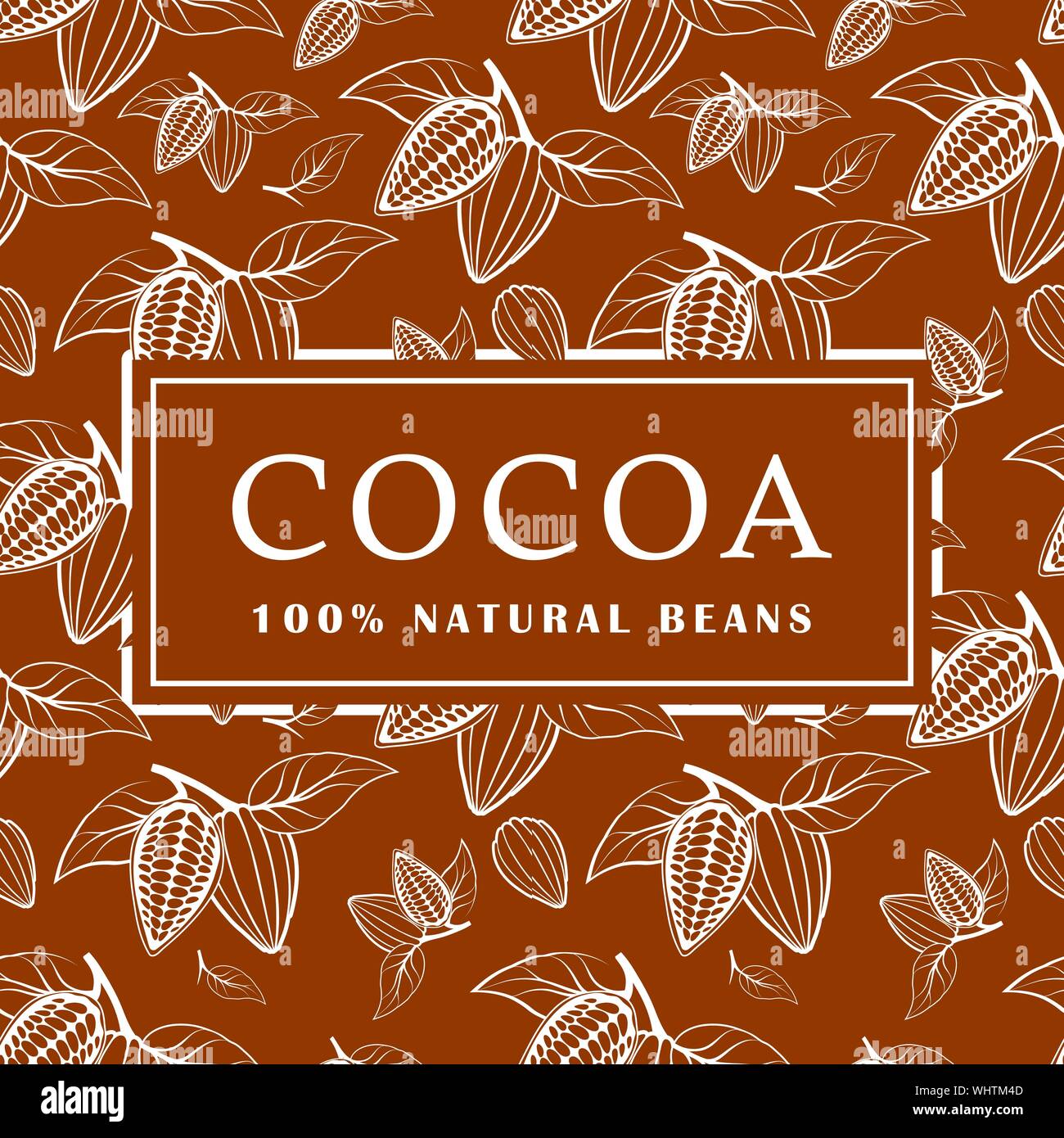 Cocoa beans with leaves on brown background. Seamless pattern. Vector ...