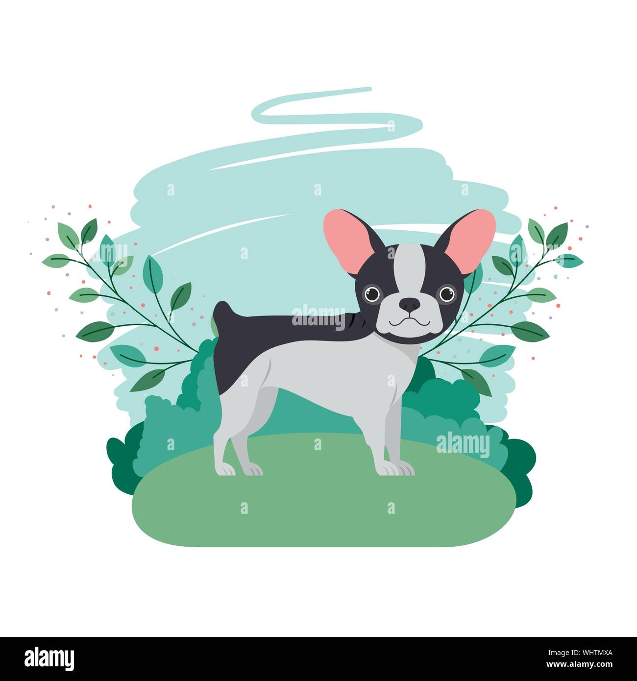 cute boston terrier dog with background landscape Stock Vector Image ...